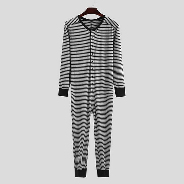 Aobny Cute Pajamas for Women Gray Onesie Striped Cuffed Long Sleeve ...