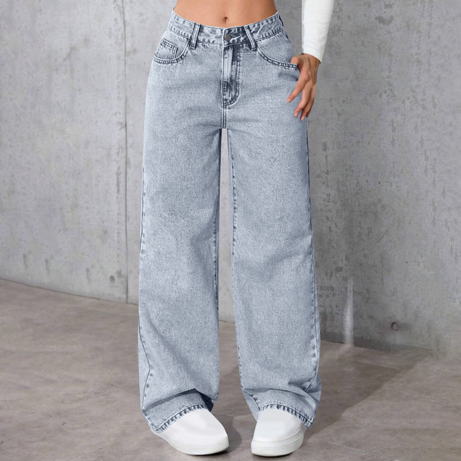 Aobny Denim Jeans for Women Colored Gray Baggy Jeans Full Boyfriend ...