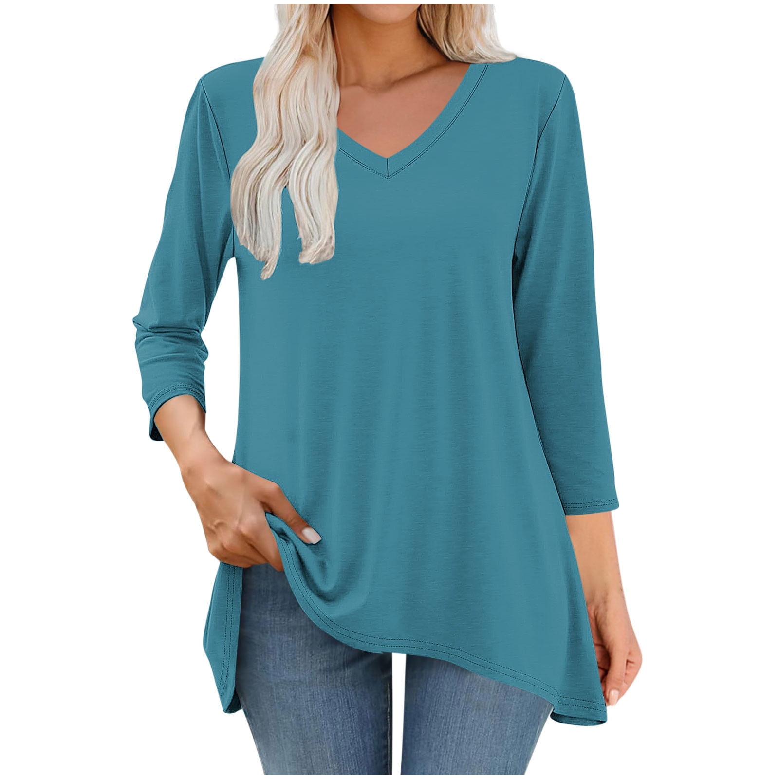 Aobny Exercise Tops for Women Tunic Long Shirt Green Blouses Pullover V ...