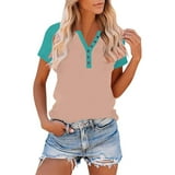 Aobny Fall Blouses Button Oversized Womens Blouses Short Sleeve Blue ...