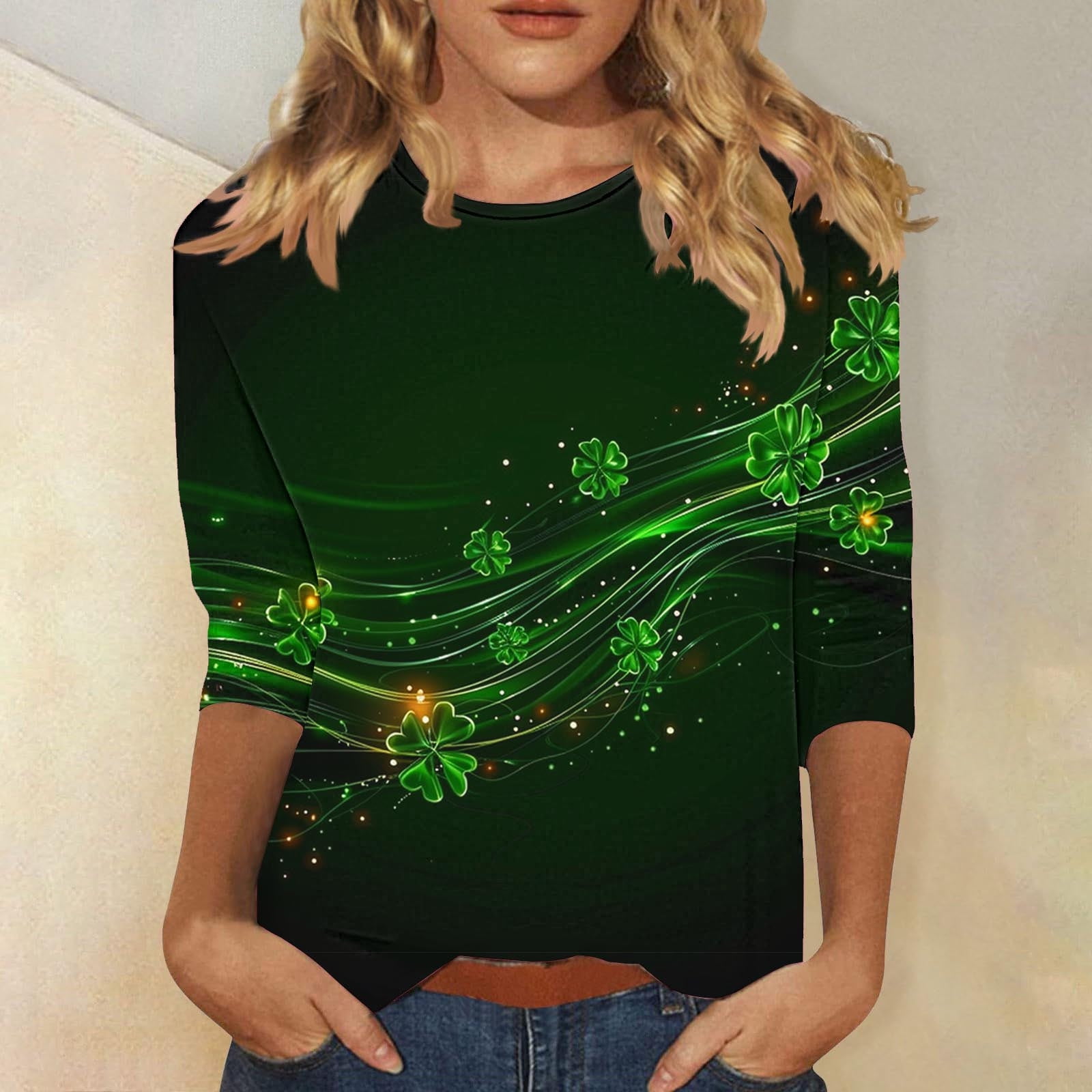 Aobny Fall Blouses for Women St Patrick's Loose Fit Tshirts Pullover ...