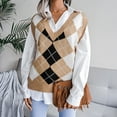 Aobny Fall Womens Sweaters Yellow Sweater Vest V-Neck Knitted Sleeveless Argyle Pullover Ladies ...