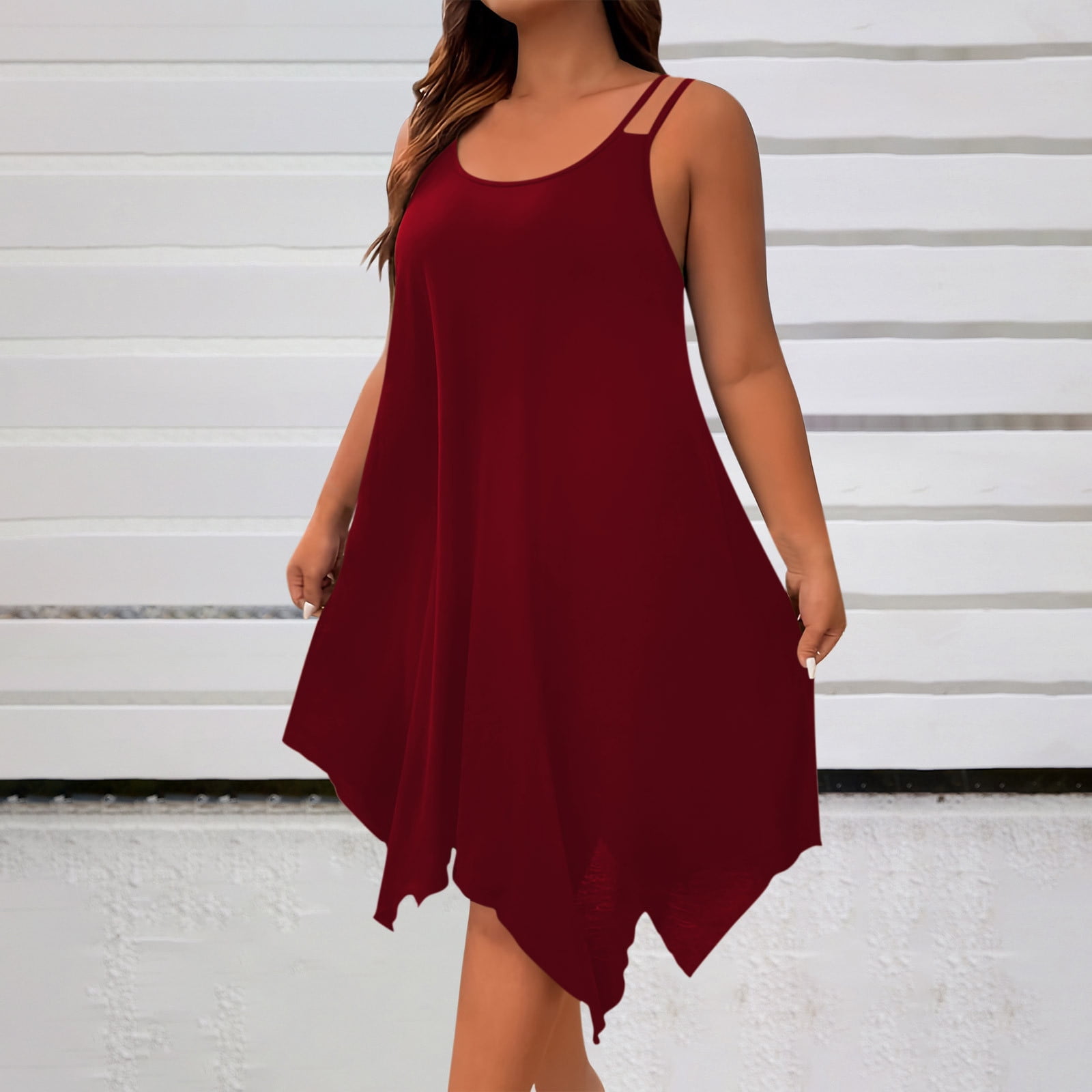 Aobny Fancy Dresses Red Plus for Curvy Sundress Sleeveless Mini Crew ...