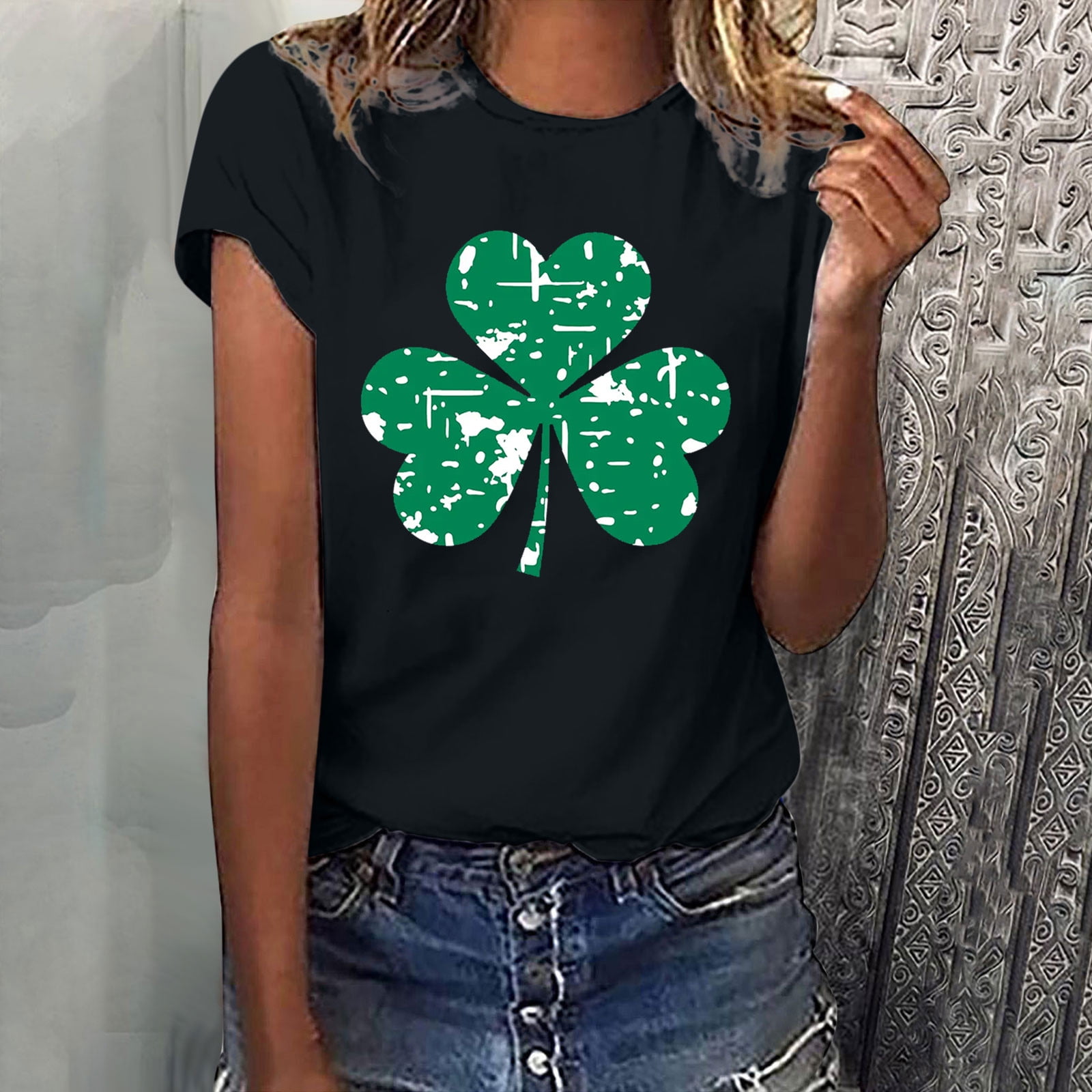 Aobny Festival Soft Women's Casual T-Shirts Black Patrick's Clothes ...