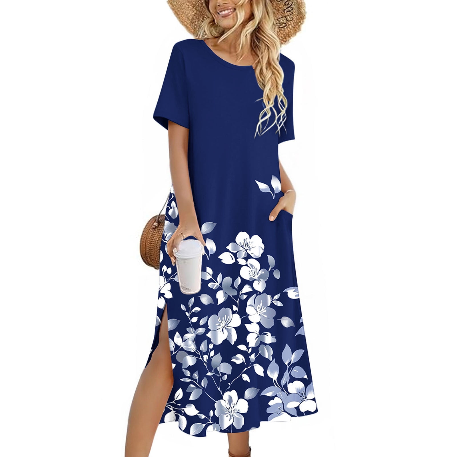 Aobny Floral Beachy Dresses for Women 2025 Flowy Hawaiian Sundress Midi ...