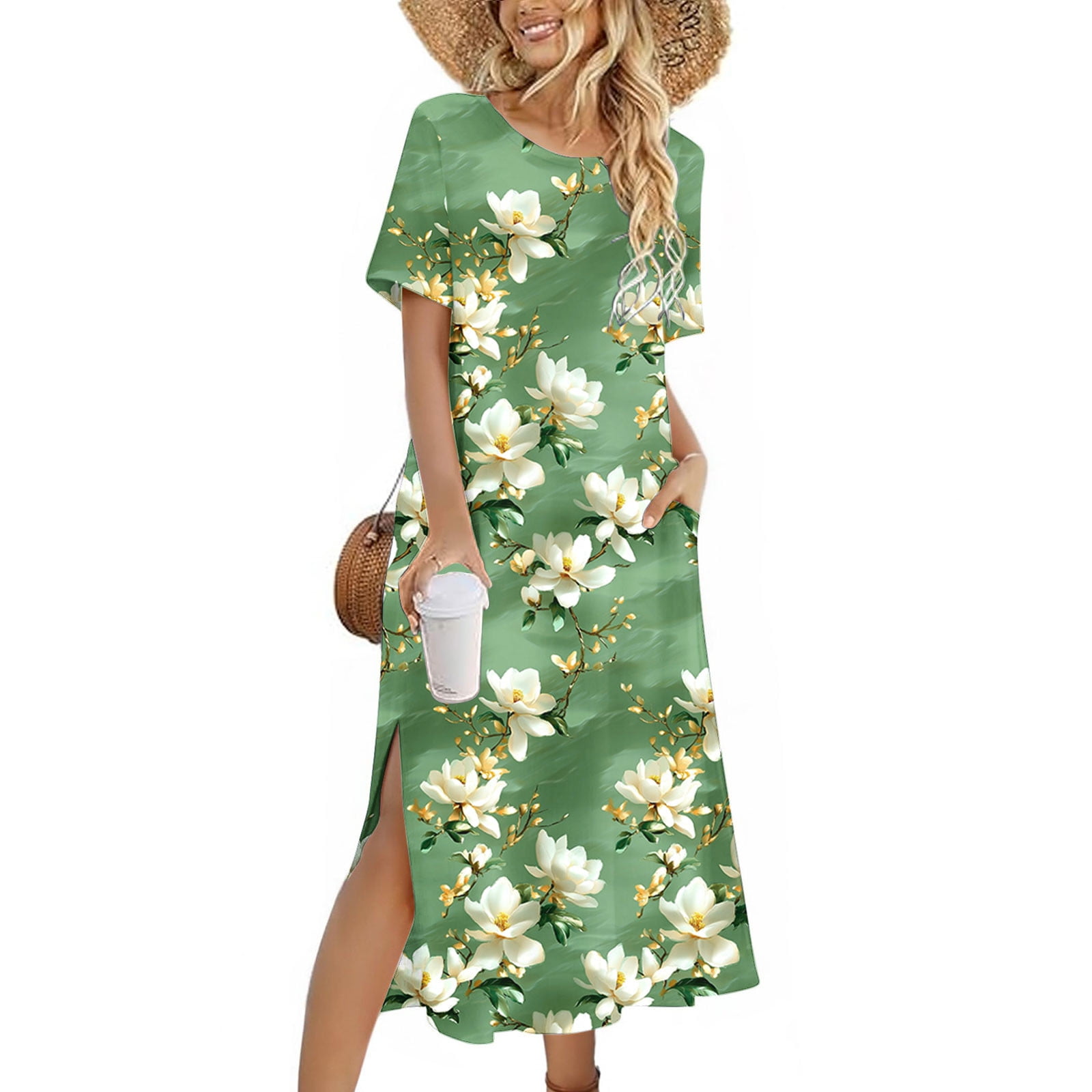 Aobny Flower Beachy Dresses for Women 2025 Hawaiian Floral Sundress ...