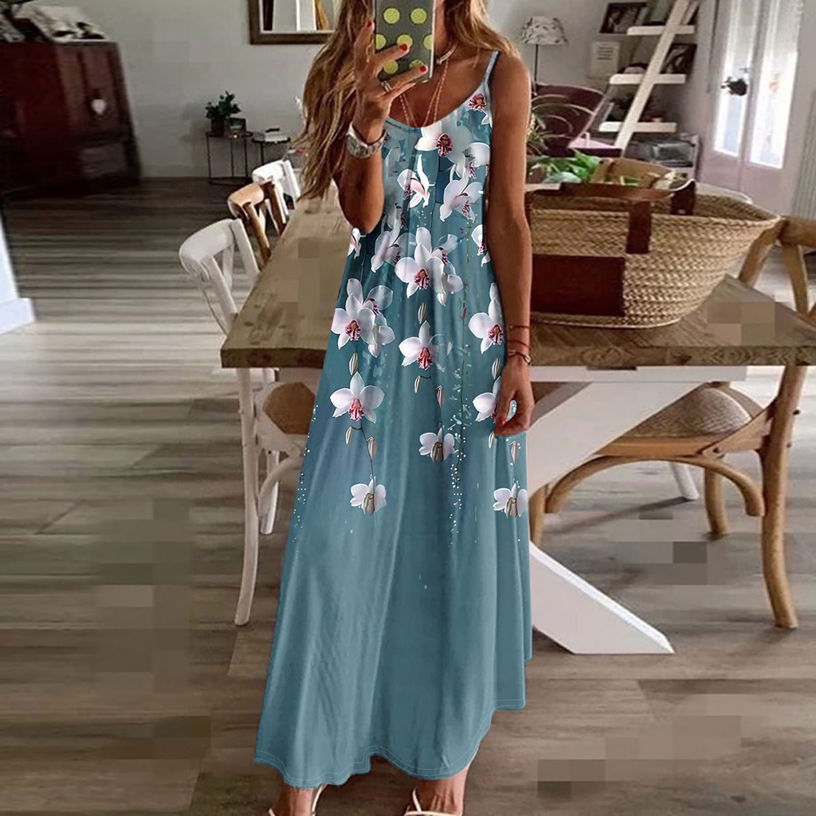 Aobny Flower Spring Dresses for Women 2025 Modest Floral Sundress ...
