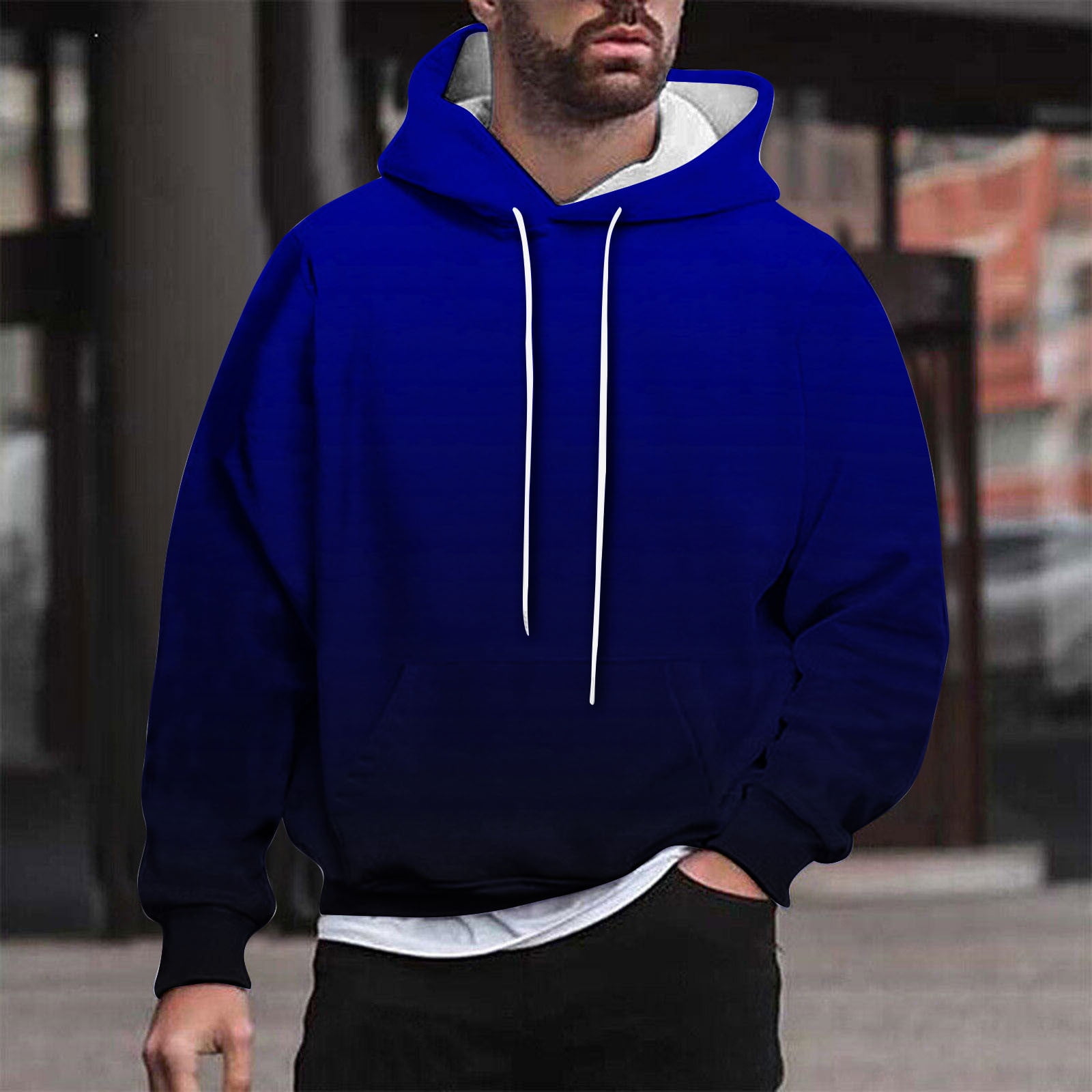 Aobny Gradient Men's Sweatshirts Hooded Polyester Blue Hoodie ...