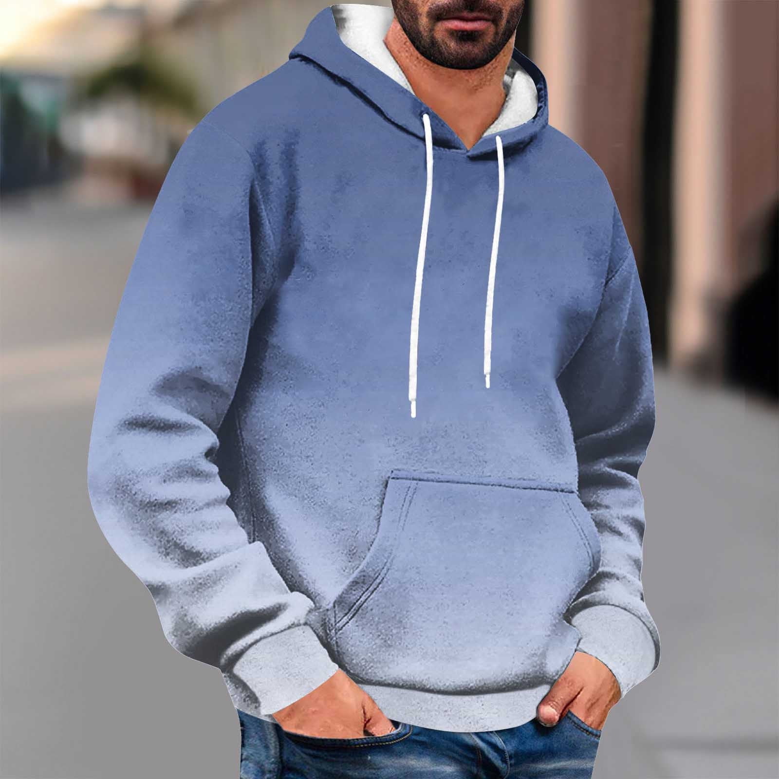 Aobny Gradient Pullover Hoodies Hooded Navy Blue Thermal Sweatshirts ...