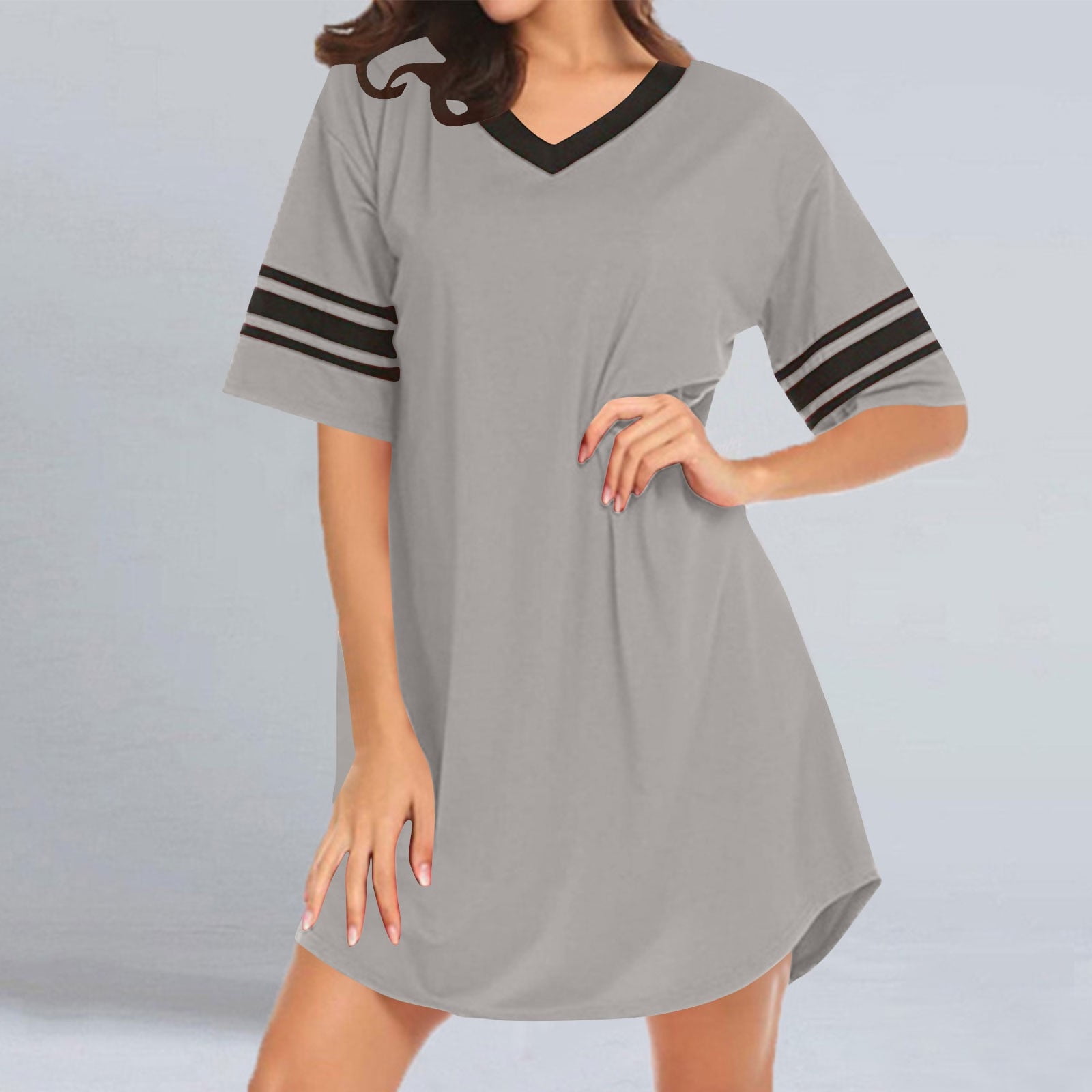 Aobny Gray Louge Women's Nightgowns Plus Size Solid Sleep Dresses Short ...