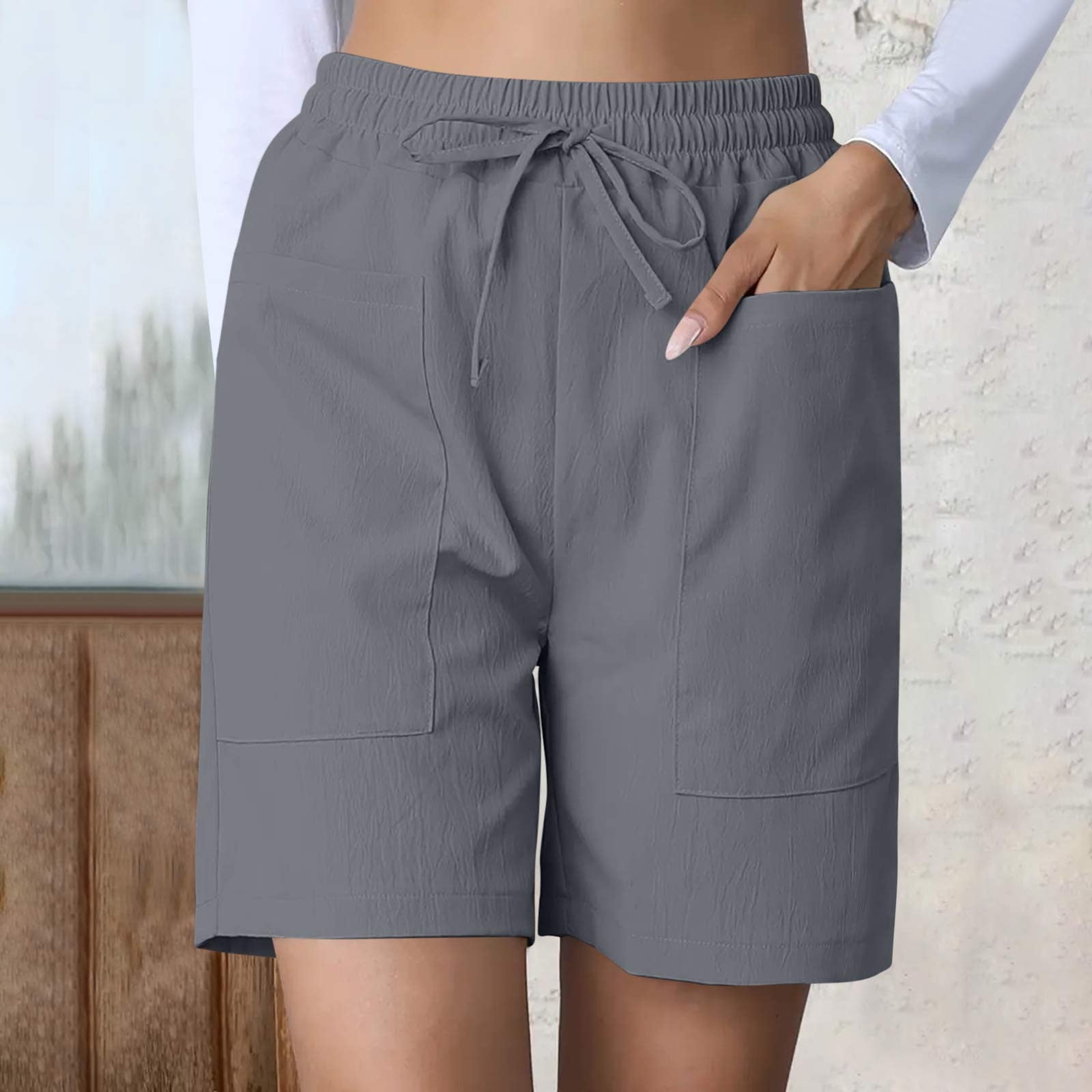 Aobny Gray Seamless Women's Shorts Bermuda Flowy Pants High Waisted ...