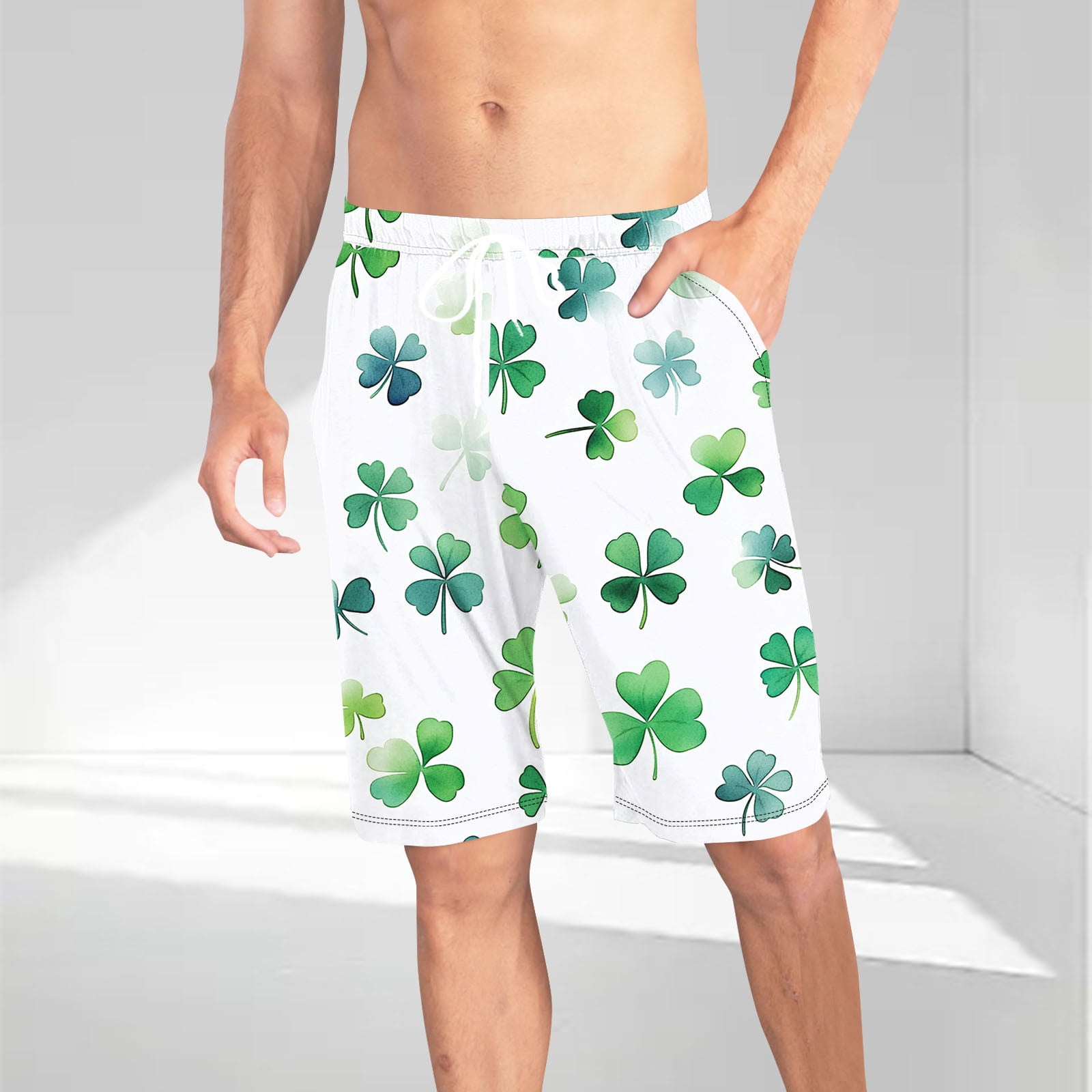 Aobny Green Men's Plus Pajamas with Pocket Trendy Sleep Shorts Wide-Leg Patrick's Pjs for Adult ...