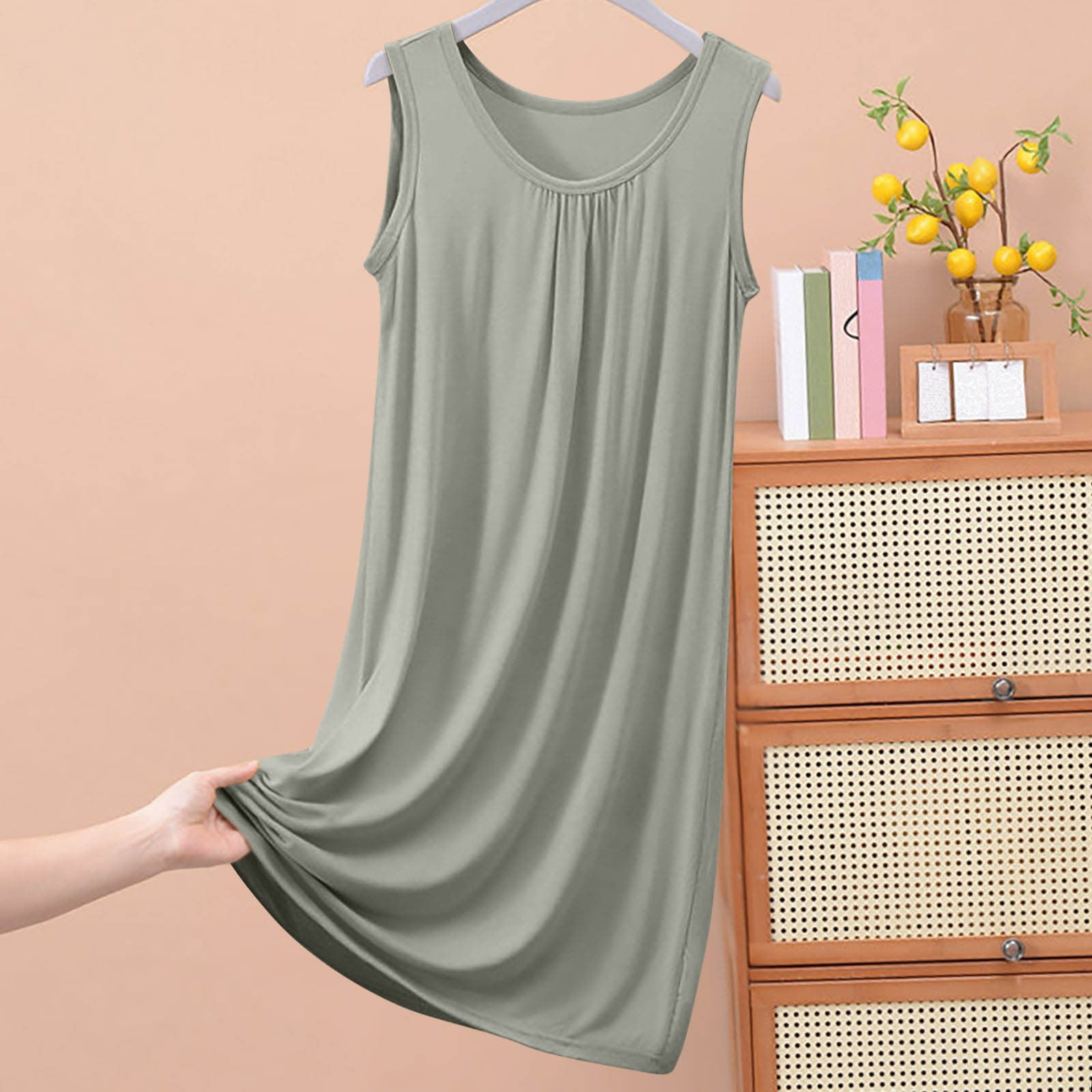 Aobny Green Sexy Sleepwear for Women Plain Modal Plus Night Shirts ...