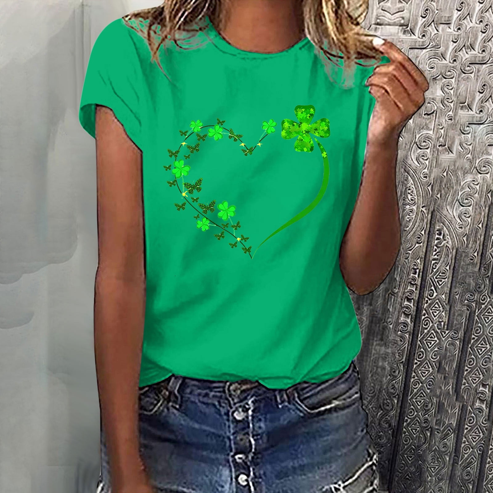 Aobny Green Soft Women's Casual T-Shirts Patrick's Heart Clothes Short ...