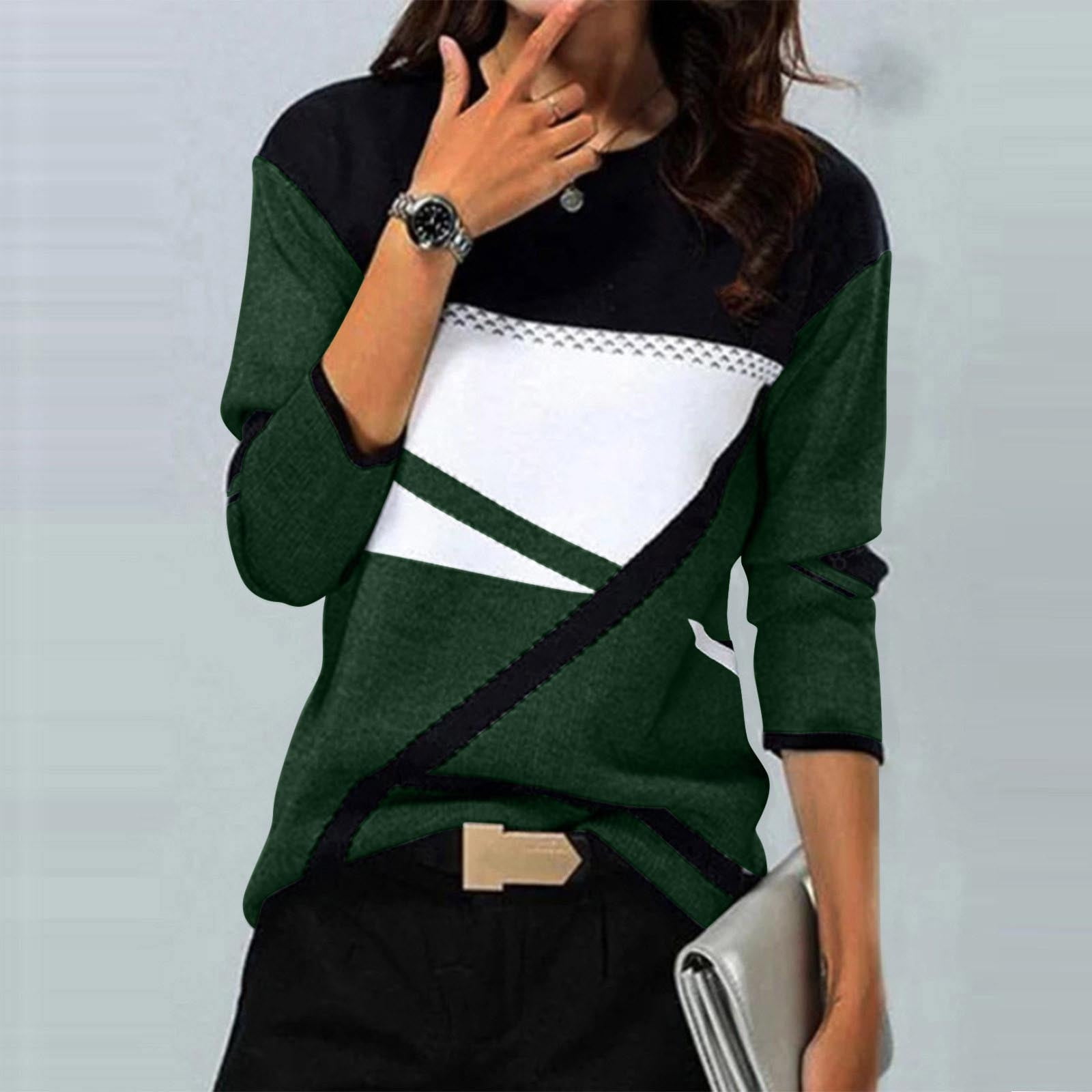 Aobny Green Women's Outerwear Pullover Color Block Going Out Clothes ...