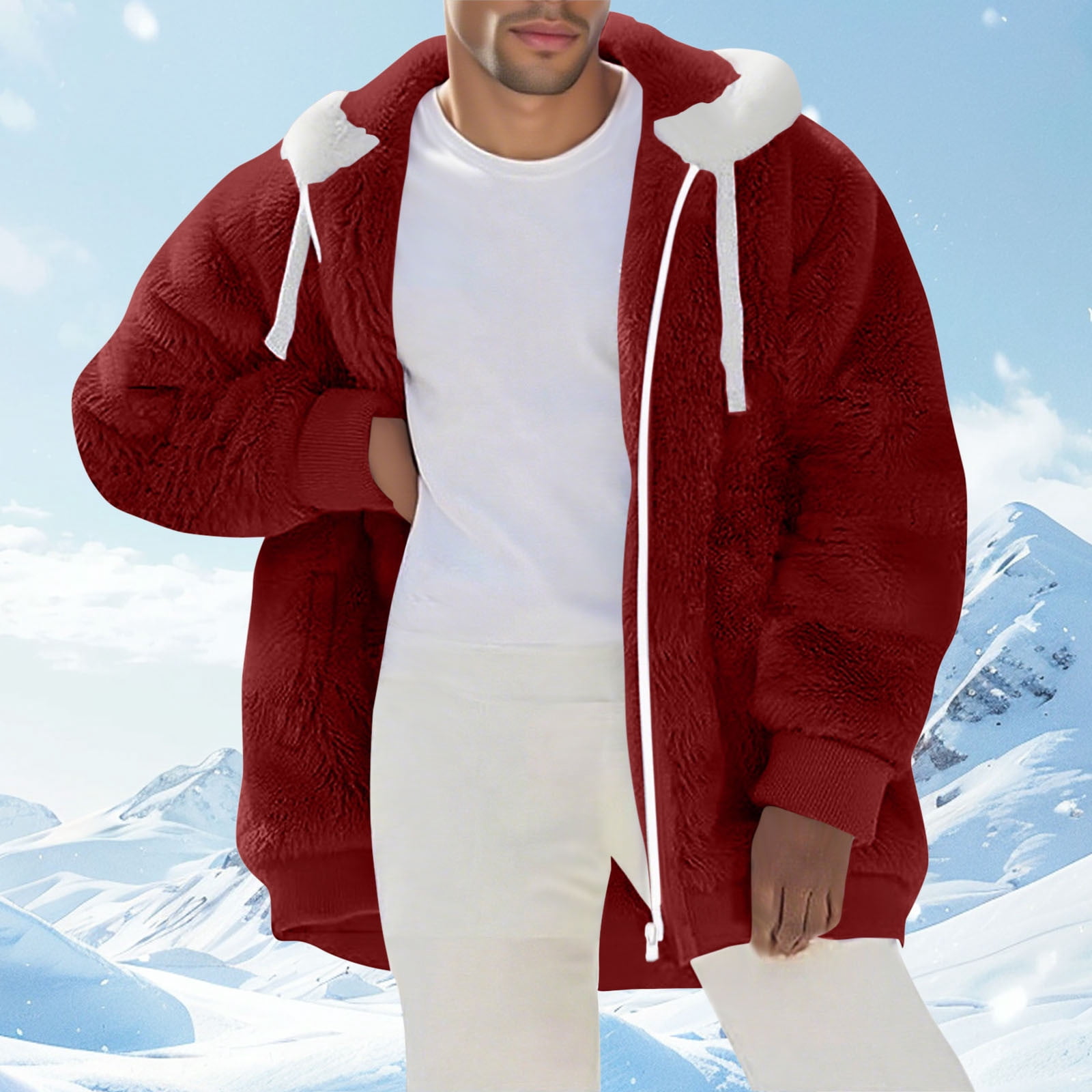 Aobny Hooded Polo Hoodie Jacket Red Flannel Sweatshirts Men Men's Golf ...