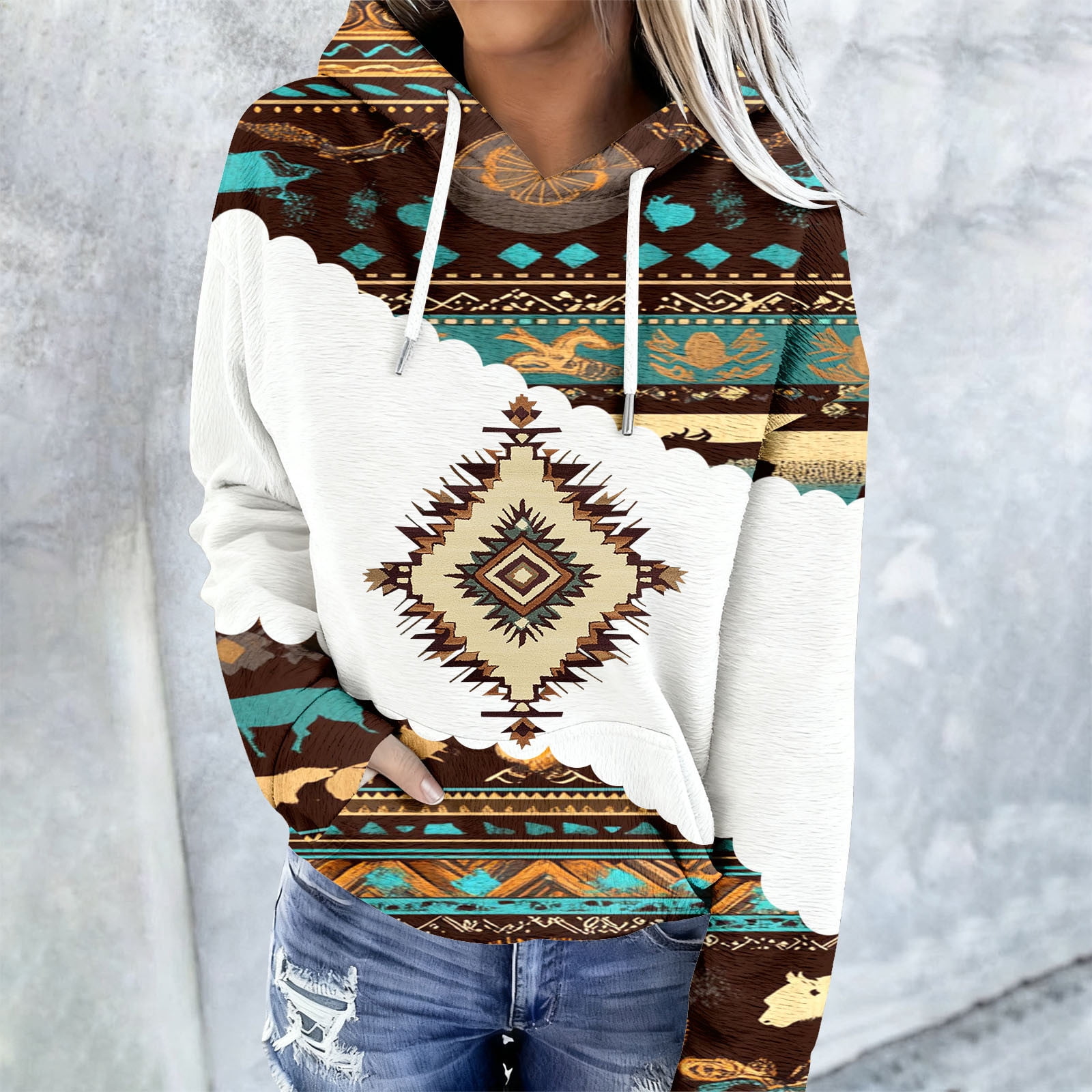 Aobny Hoodie Blouses for Women Trendy Western Heavyweight Tshirts Long ...