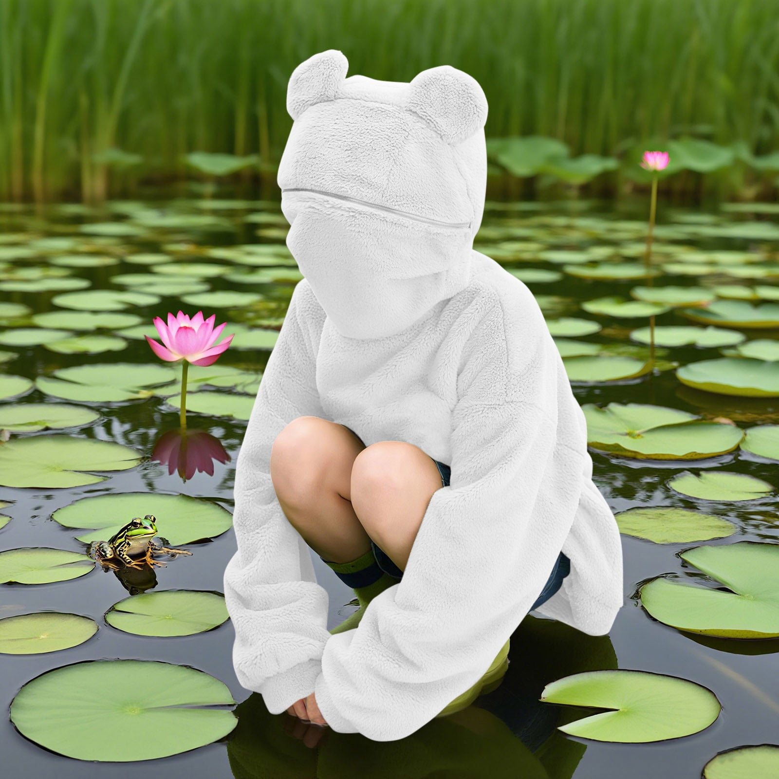 Aobny Hoodie Kawaii Clothes Hooded White Funny Cute Fleece Blouses ...
