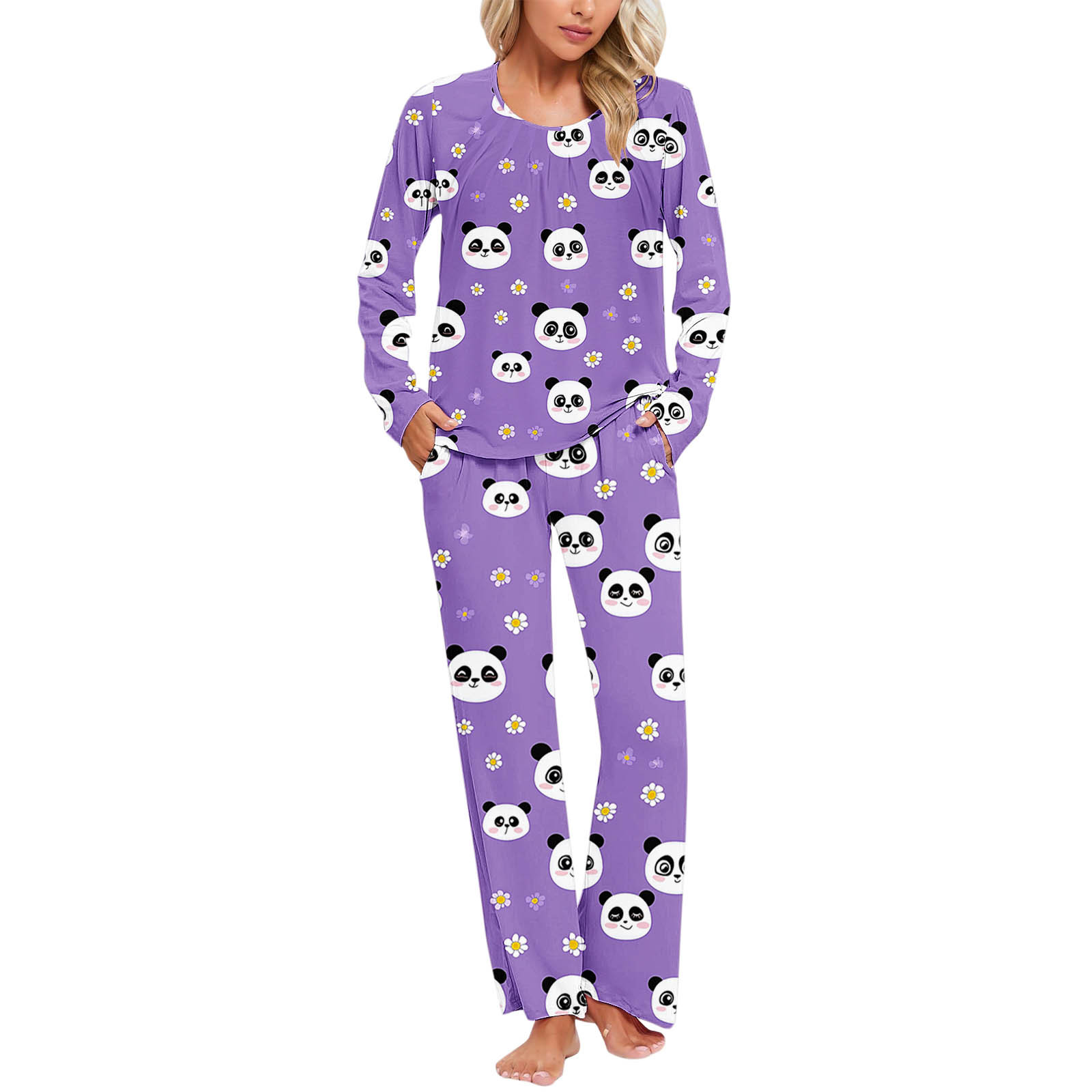 Aobny House Women's Pajamas 2 Piece Purple Sleepwear Sets Long Long ...