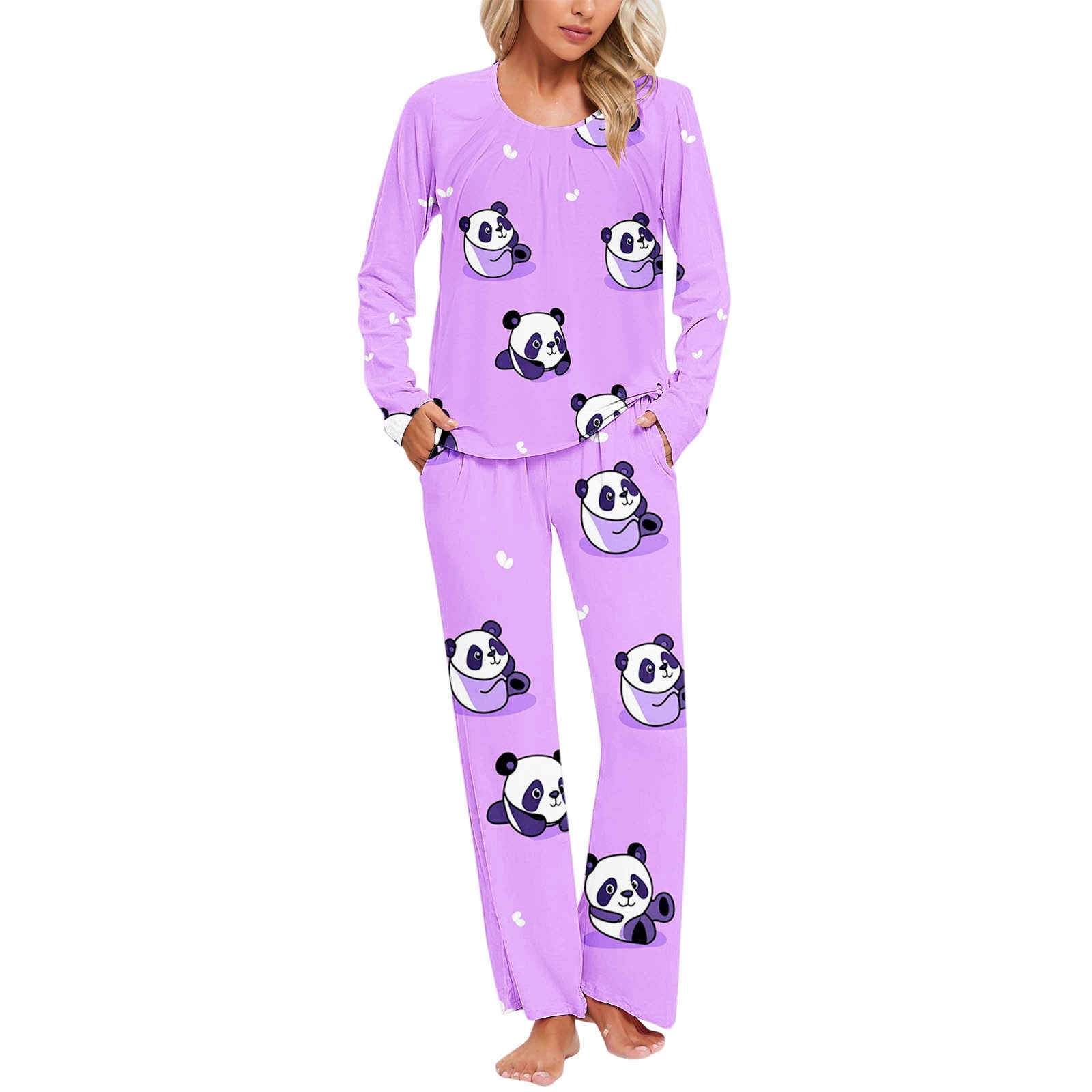 Aobny House Women's Pajamas 2 Piece Purple Sleepwear Sets Long Long ...