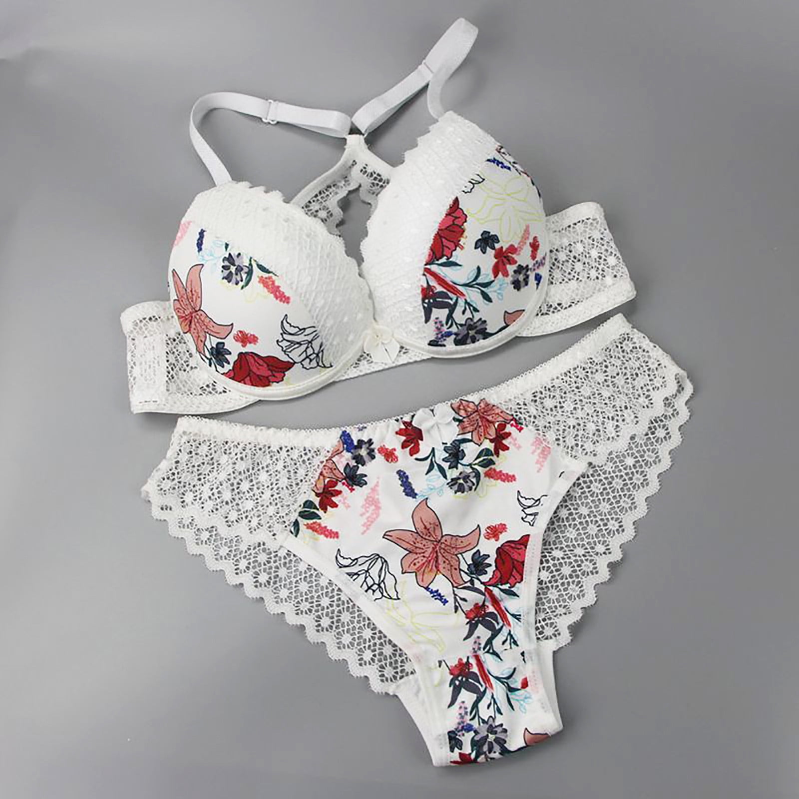 Aobny Lace Support Womans Bras Set White Bras Lift Floral Balconette ...
