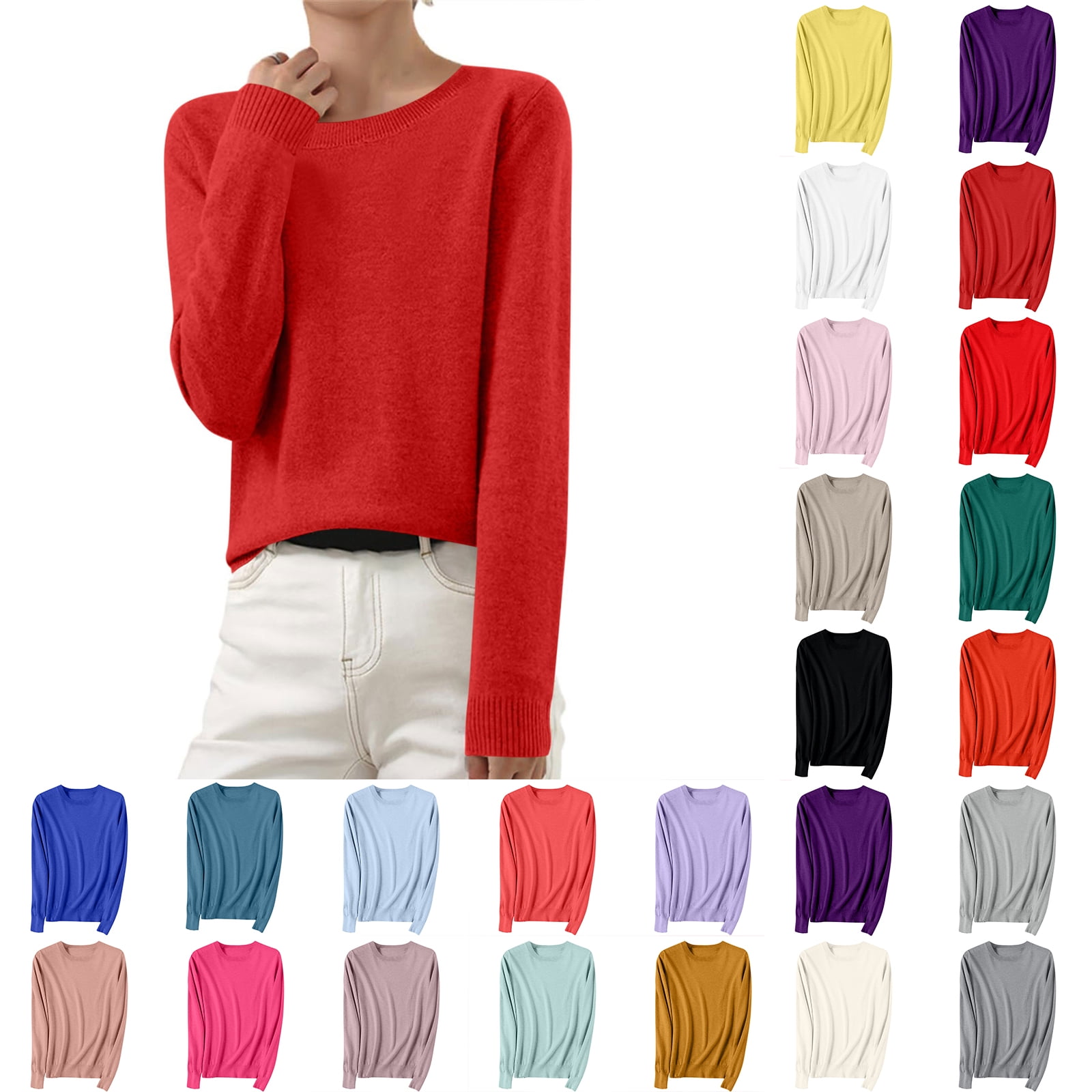 Aobny Lightweight Woman Sweaters Pullover Sexy Sweater Long Sleeve Red ...