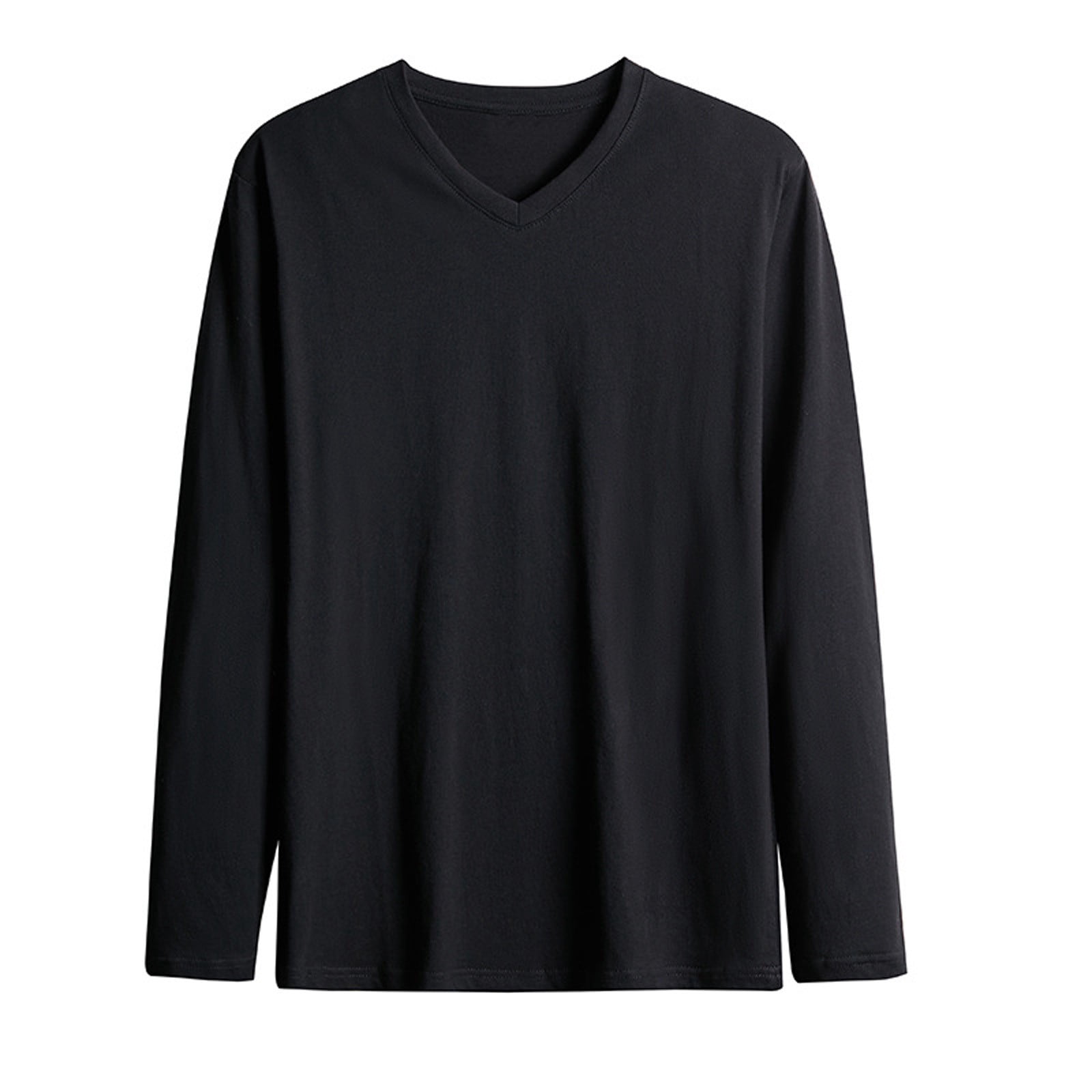 Aobny Long Sleeve Tank Top Oversized Cotton V-Neck Black Undershirts ...