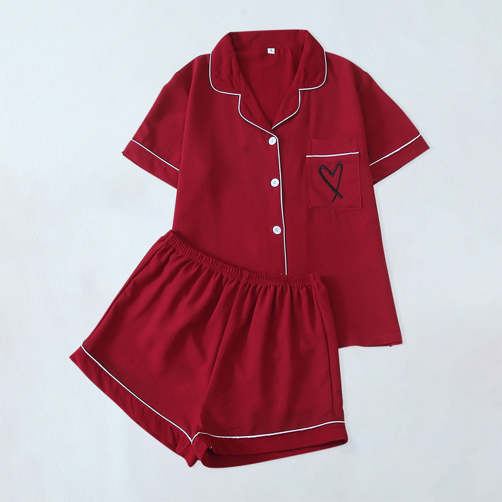 Aobny Lounge Women's Pajamas Cooling Red Comfy Sleepwear Sets Wide-Leg ...