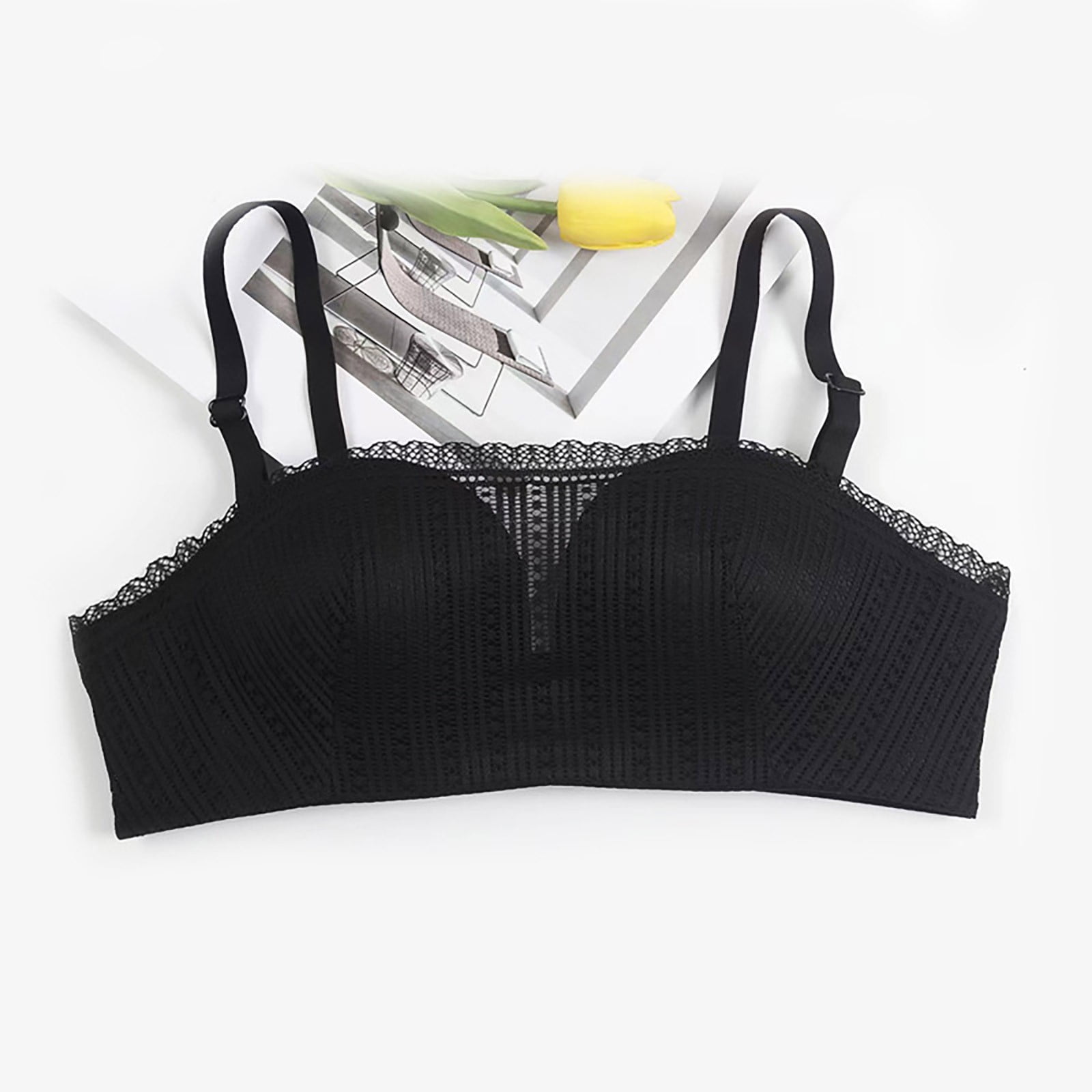 Aobny Mesh 2025 Bras for Women's Black Lace Brassieres Solid Seamless ...