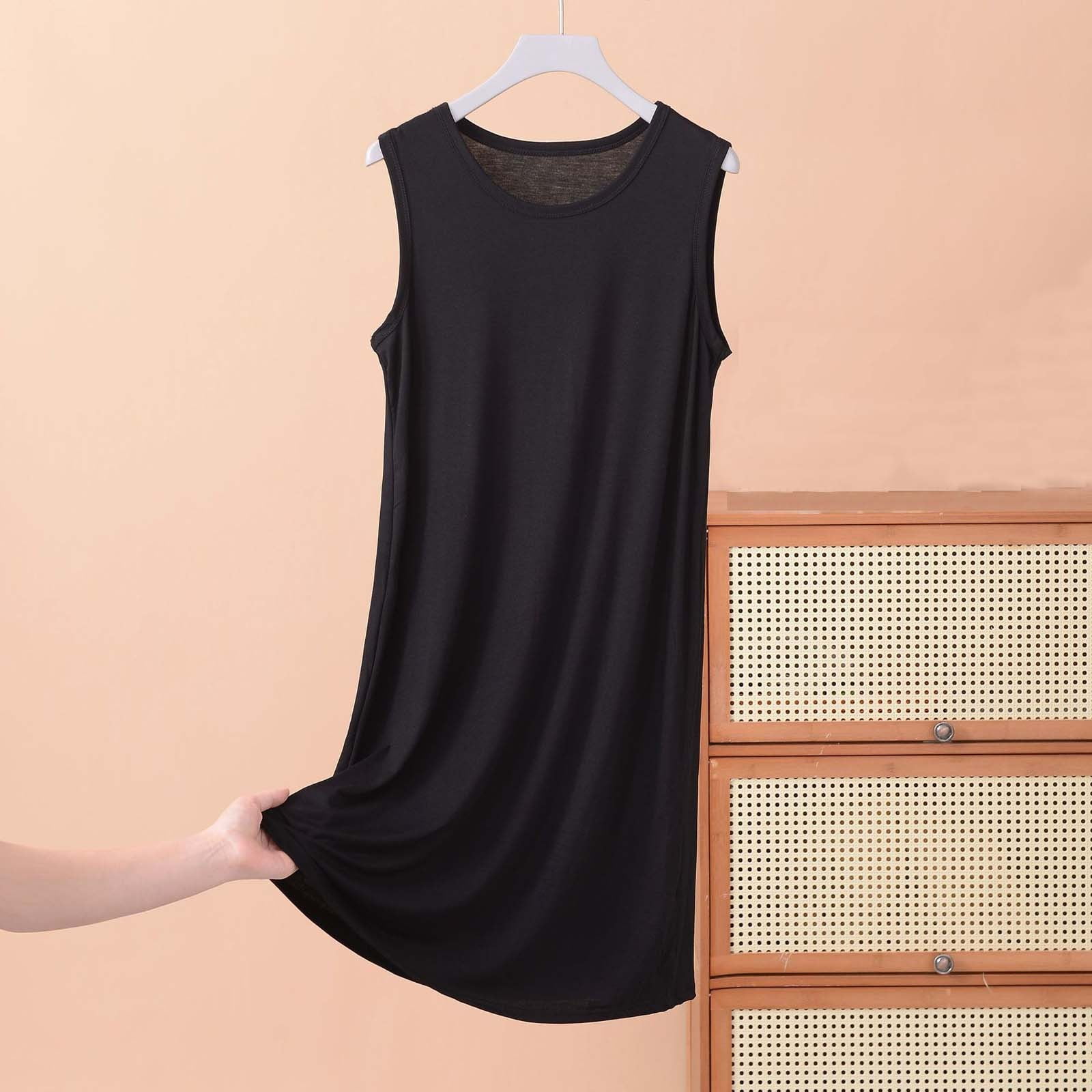 Aobny Modal Womens Nightgown Black Plain Sleep Shirts Sleeveless Crew ...