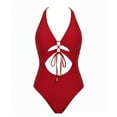 Aobny Monokini Swim Suit Tummy Control Solid Women Swim Suits Red ...