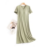 Aobny Moomoo Night Gowns Women Sexy Modal Long House Dresses Green V ...