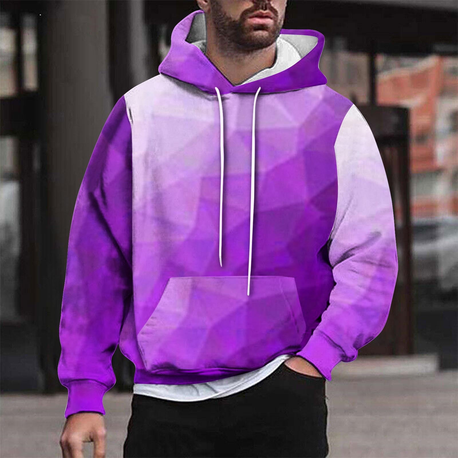Aobny Muscle Shirts for Men Purple Thermal Hooded Gradient Sweatshirts ...