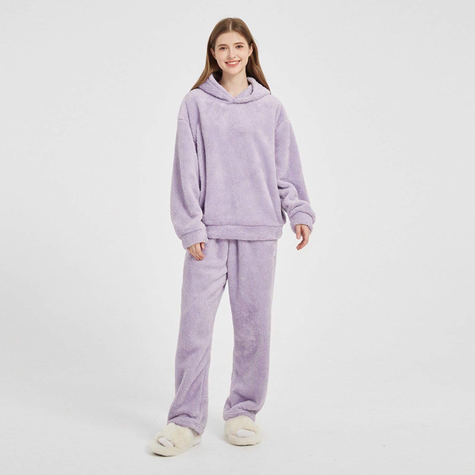 Aobny Nylon Lounge Pajamas for Women Thermal Purple Hooded Full Long ...