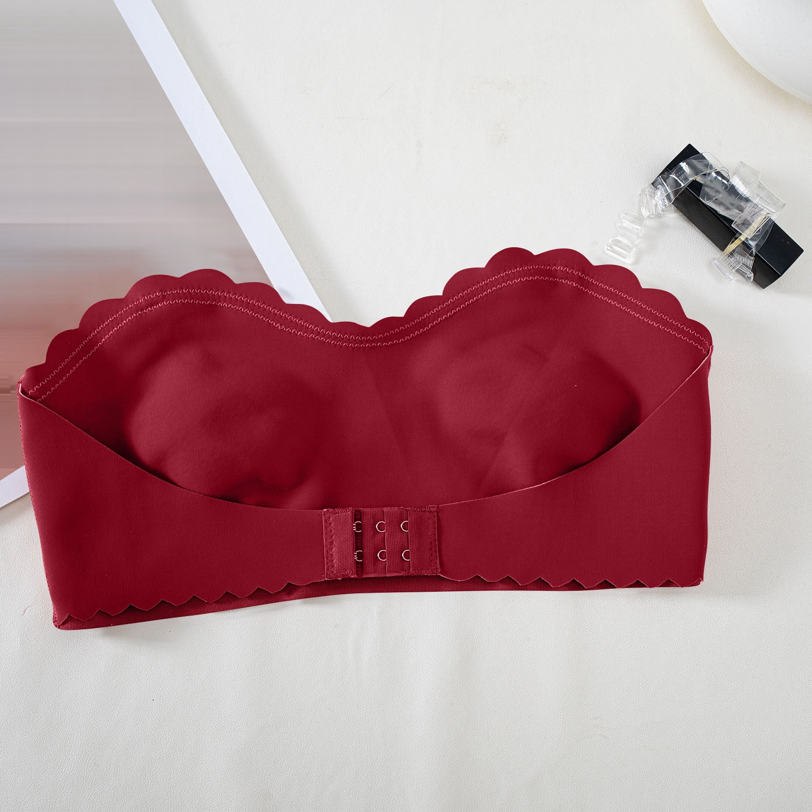 Aobny Nylon Supportive Women's Bras Red Front Closure Brassieres Solid ...
