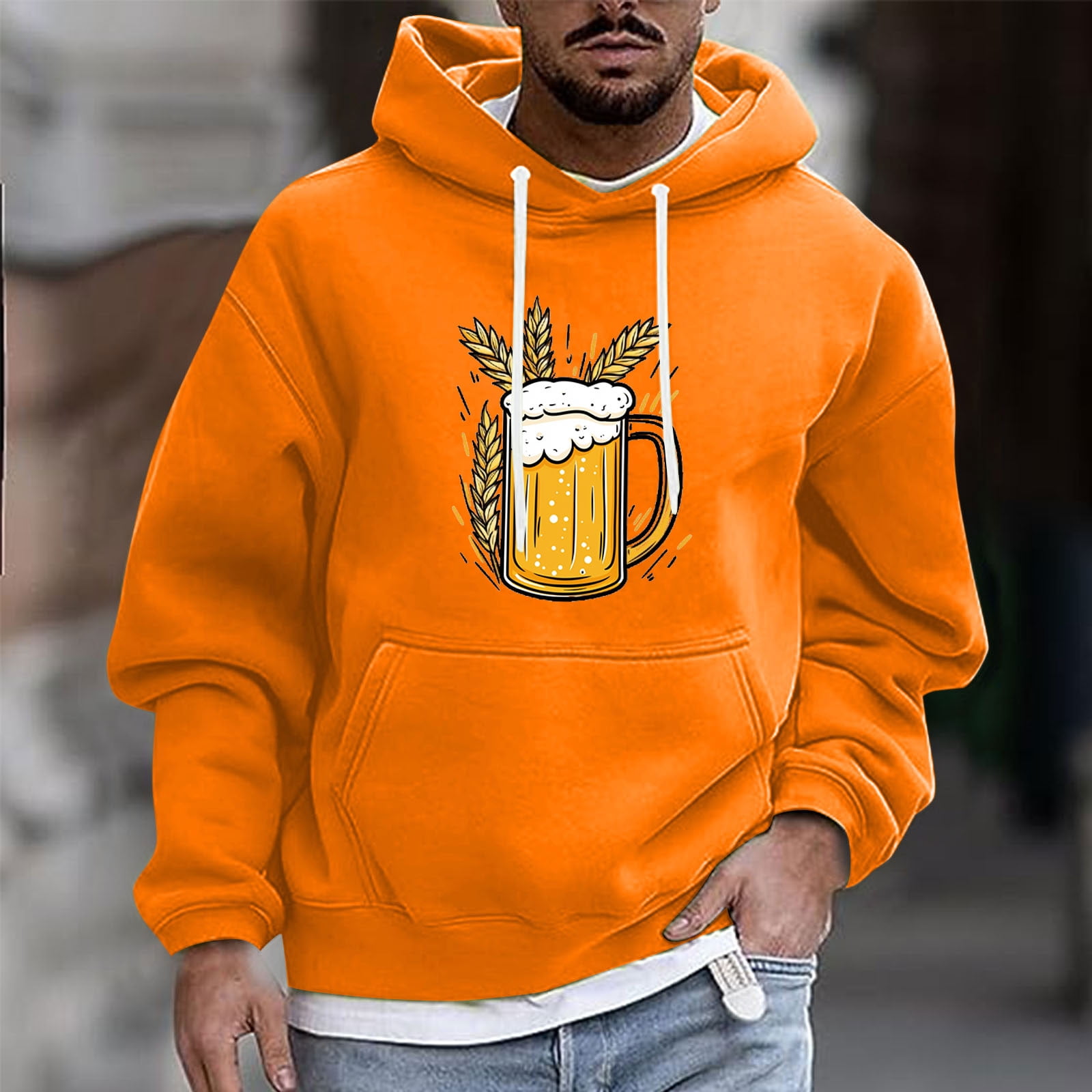 Aobny Oktoberfest Workout Shirts for Men Hooded Oversized Hoodie Orange ...