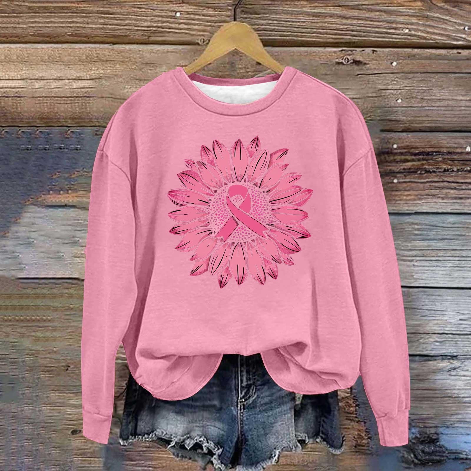 Aobny Oversized Sweatshirt for Women Plus Floral Pink Breast Cancer ...