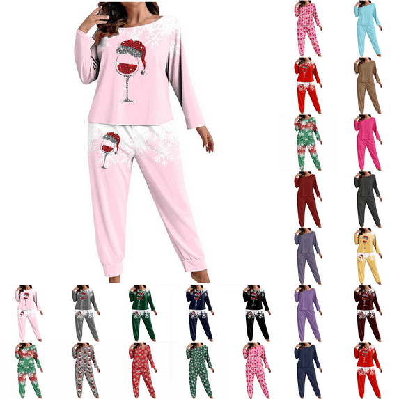 Aobny Pajamas Christmas Cute Pajama Polyester Pink Long Sleeve Cute ...