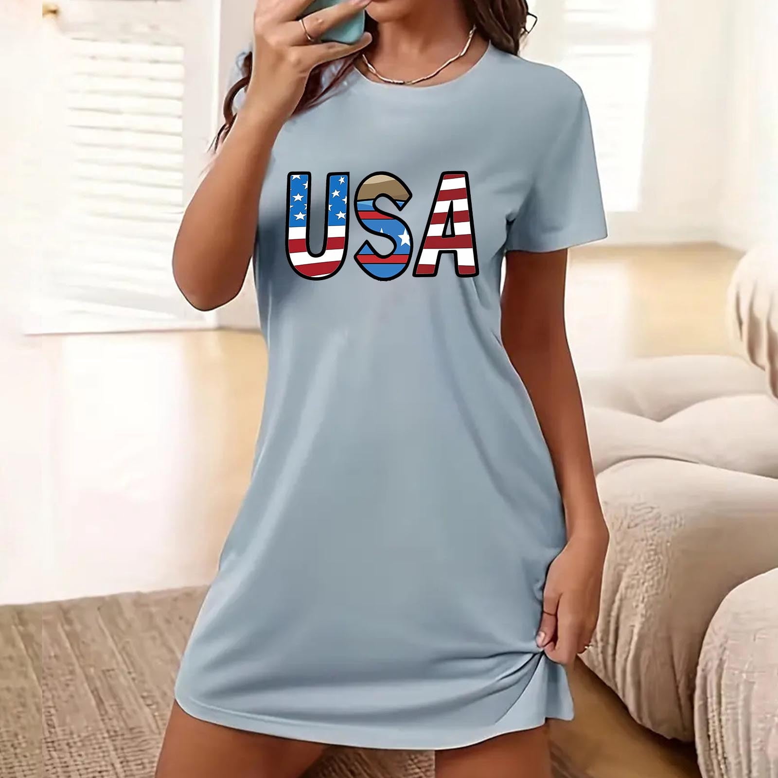 Aobny Patriotic Women's Nightgowns Lightweight Short Sleep Dresses ...