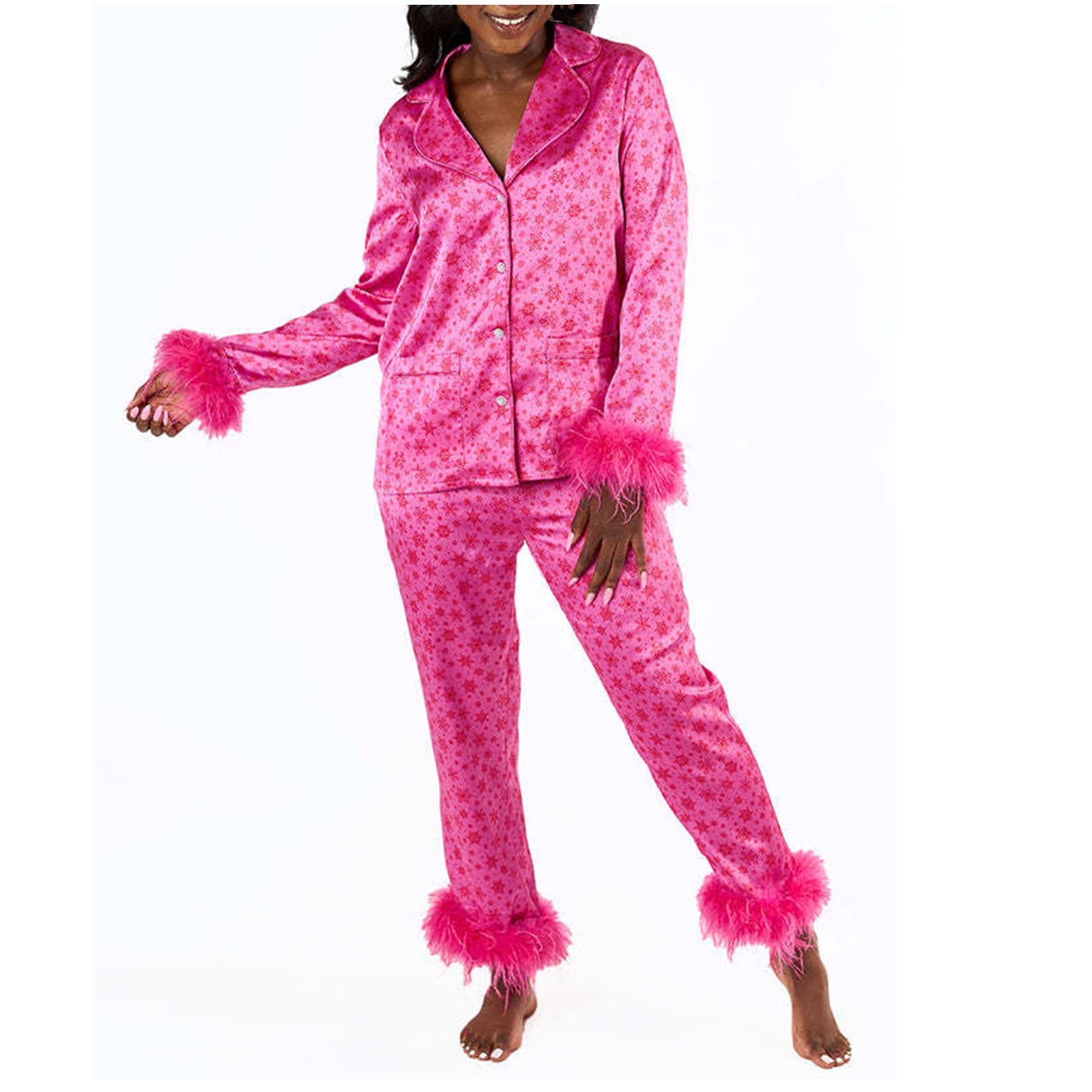 Aobny Pink Comfy Pajamas for Woman Women Fuzzy Straight-Leg Long Long ...