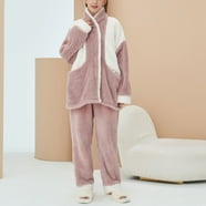 Women's Coral Fleece Pajamas Flannel Sleepwear Soft Pajamas Set Warm Loungewear 2 Piece Pjs Set ...