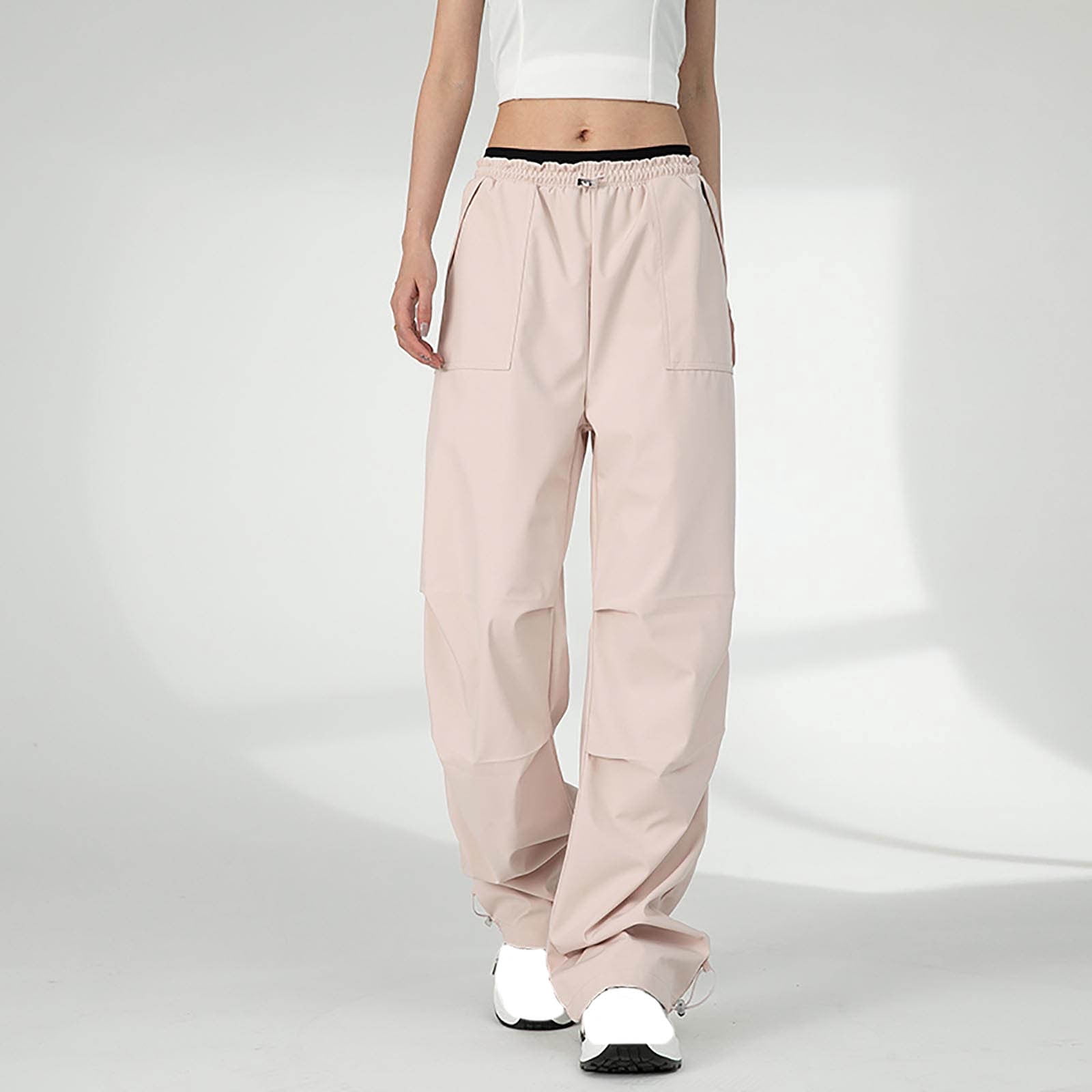 Aobny Pink Work Pants Parachute Baggy Waterproof Women Pants High ...