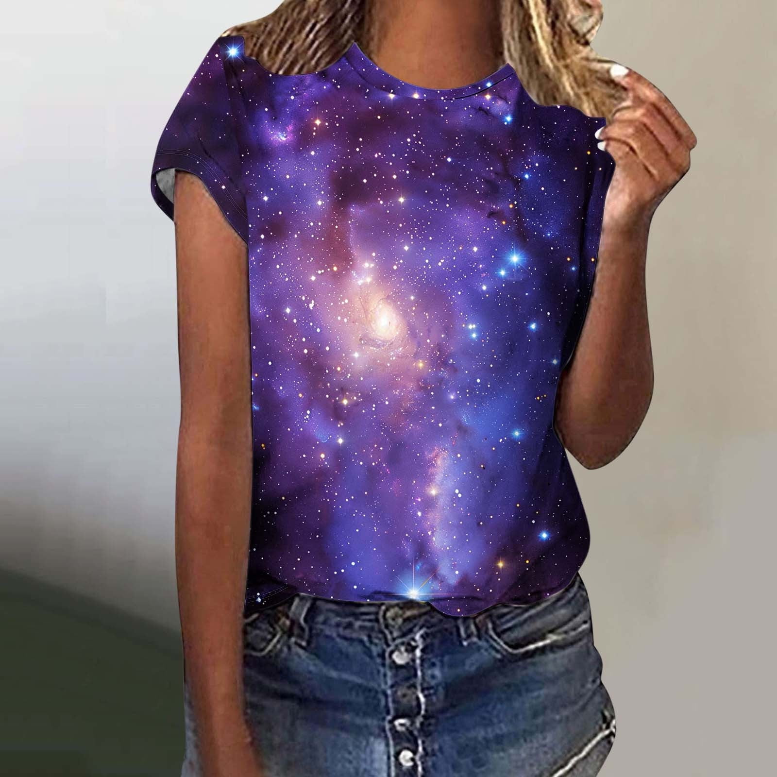 Aobny Plus Size Soft Women's Streetwear T-Shirts Oversized Tees Space Crew Neck Short Sleeve ...