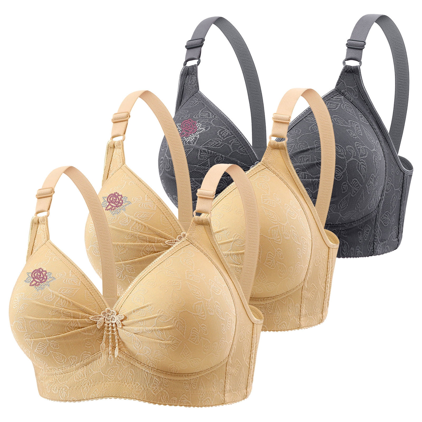 Aobny Pretty Bras for Women Gray 3 Pack Full Coverage Large Bust Nylon ...
