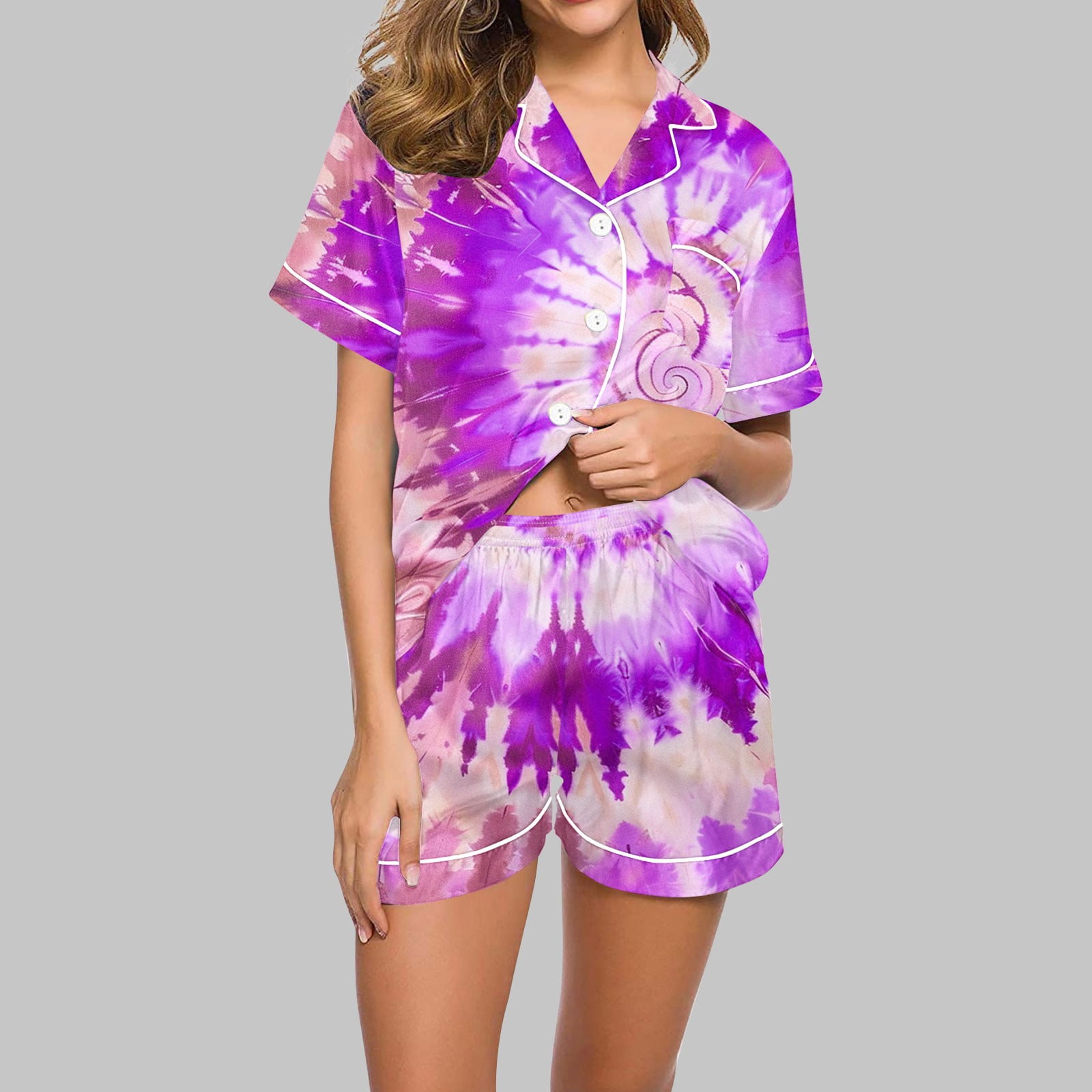 Aobny Purple Fancy Women's Pajamas Cooling 2025 Sleepwear Sets Short ...