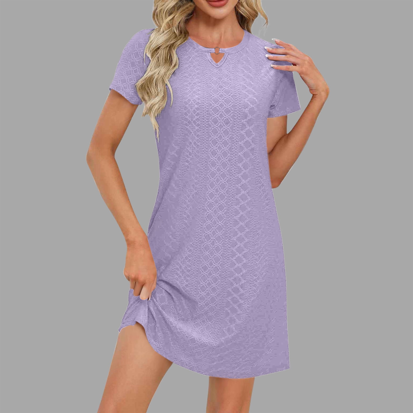Aobny Purple Summer Dresses for Women 2025 Flowy Modest T-Shirt High ...