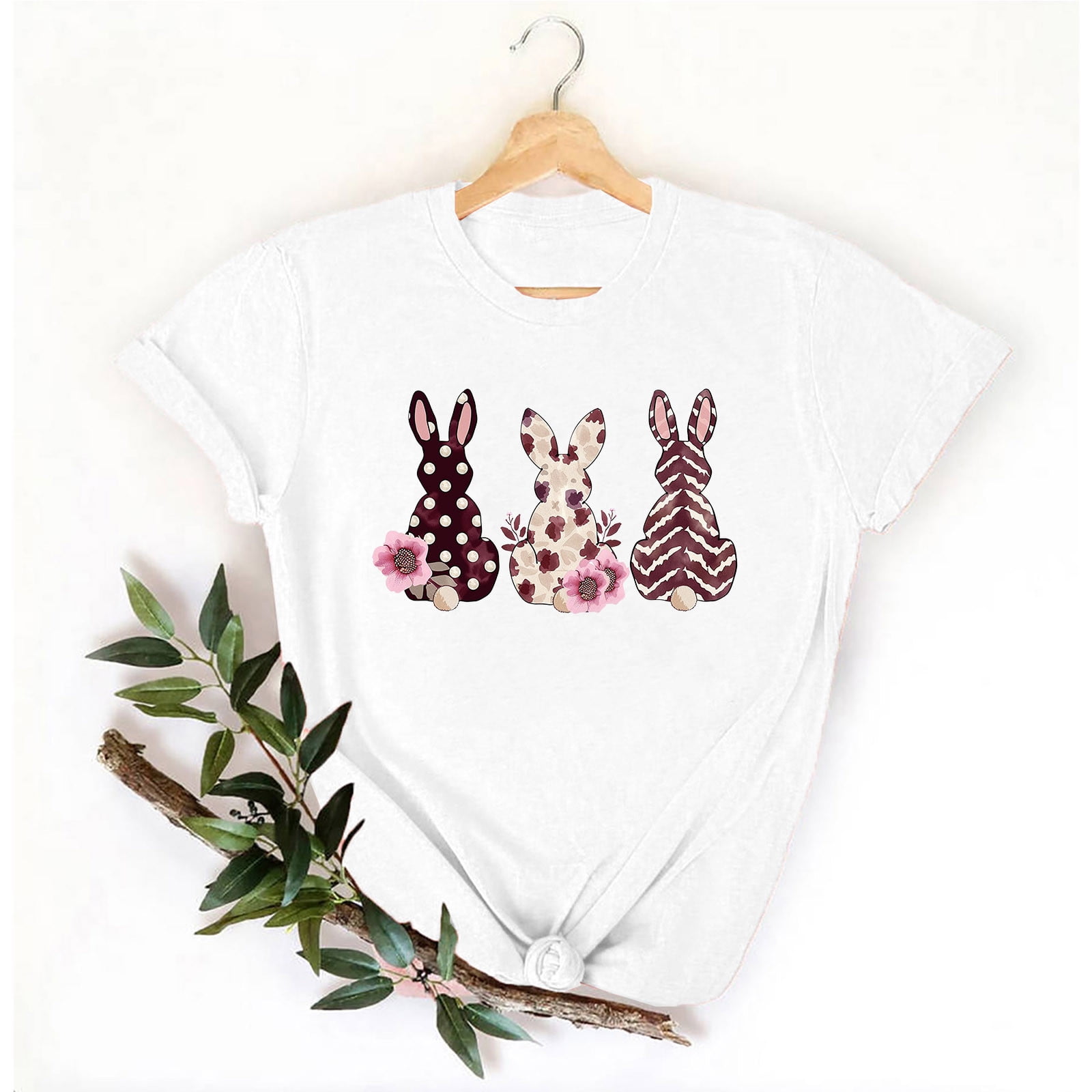 Aobny Rabbits Cute Women's Streetwear T-Shirts Easter White Clothes ...