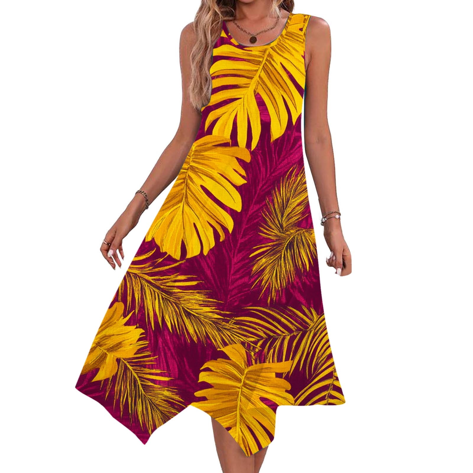 Aobny Red Casual Summer Dresses for Women 2025 Shift Hawaiian Sundress ...