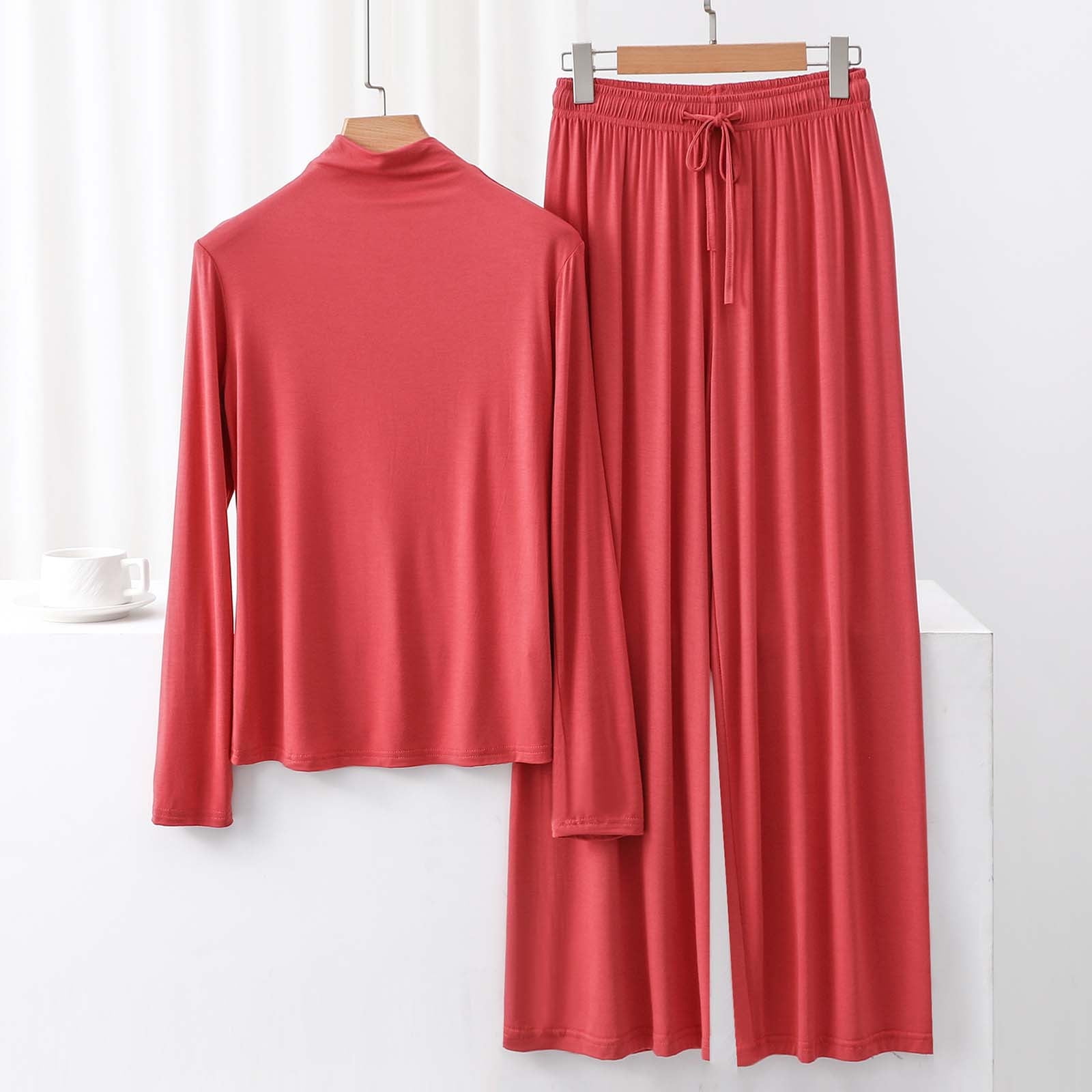 Aobny Red Fitted Women's Pajamas 2 Piece Cute Sleepwear Sets Turtle ...