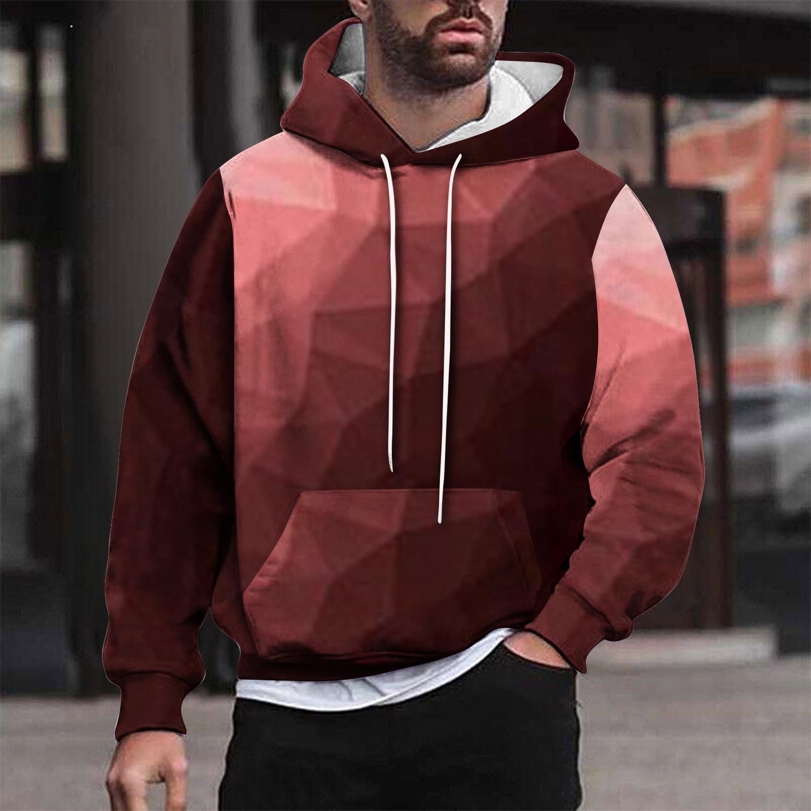 Aobny Red Hoodie for Men Gradient Thermal Hooded Streetwear Men Work ...